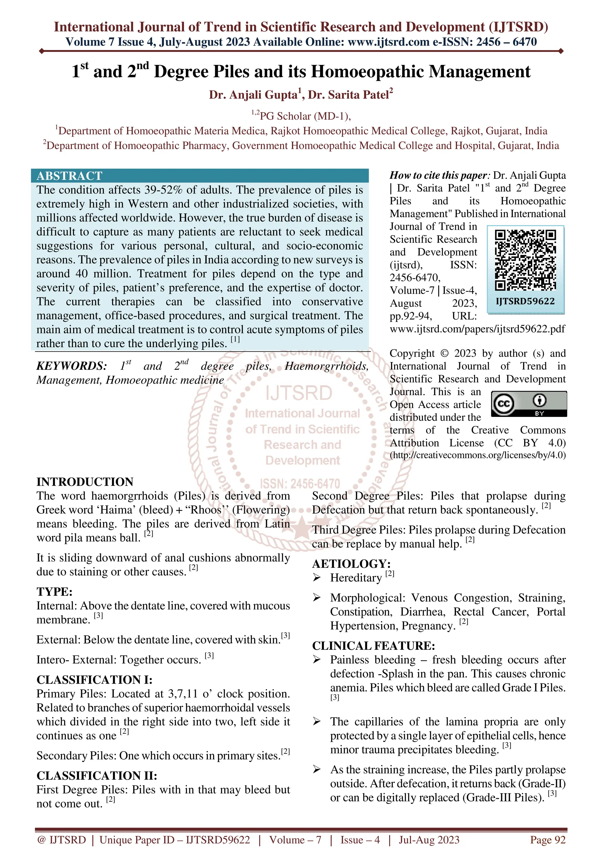 1st and 2nd Degree Piles and its Homoeopathic Management | PDF ...