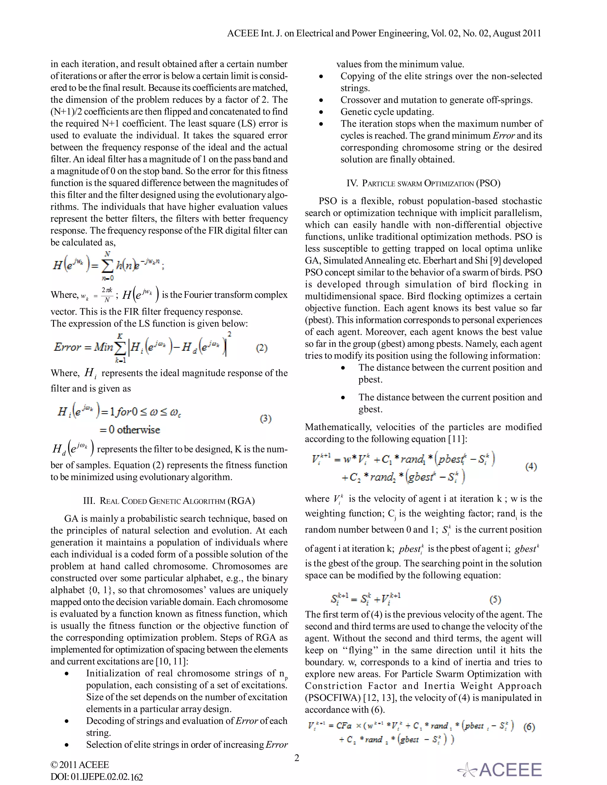 Fir Filter Design Using Particle Swarm Optimization With Constriction Factor And Inertia Weight