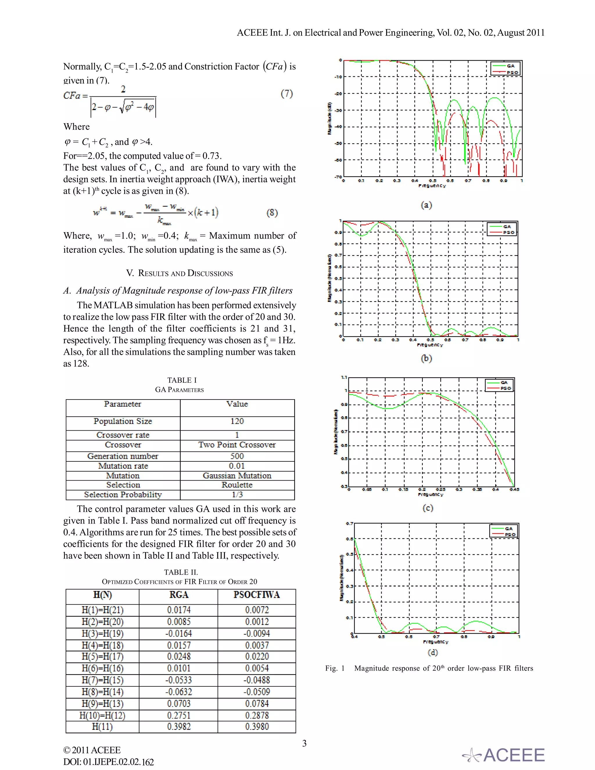 FIR Filter Design using Particle Swarm Optimization with Constriction Factor and Inertia Weight ...