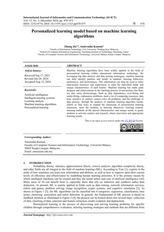 Personalized learning model based on machine learning algorithms | PDF