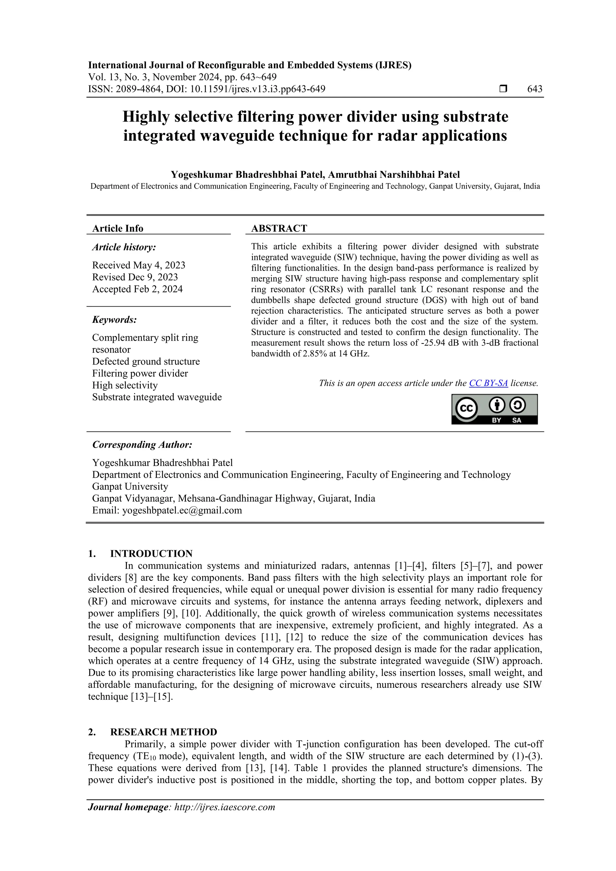 Highly selective filtering power divider using substrate integrated waveguide technique for ...