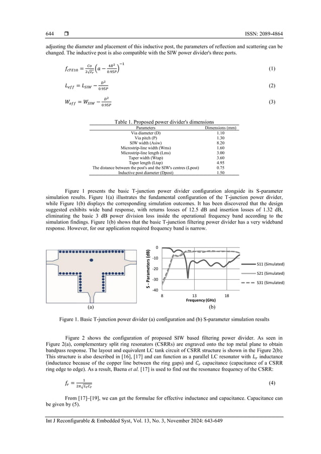 Highly selective filtering power divider using substrate integrated waveguide technique for ...