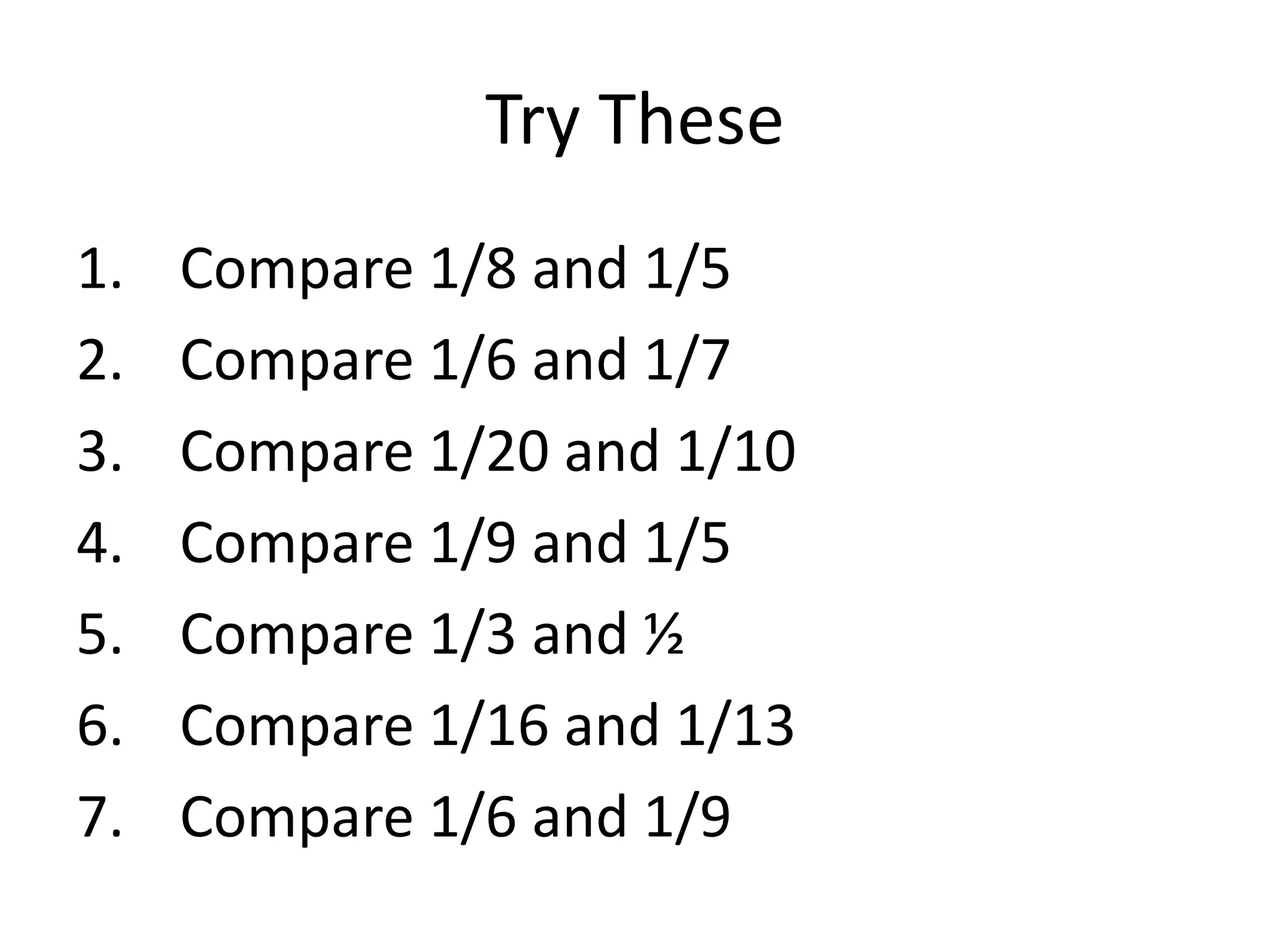 Comparing and Ordering Unit Fractions | PPT