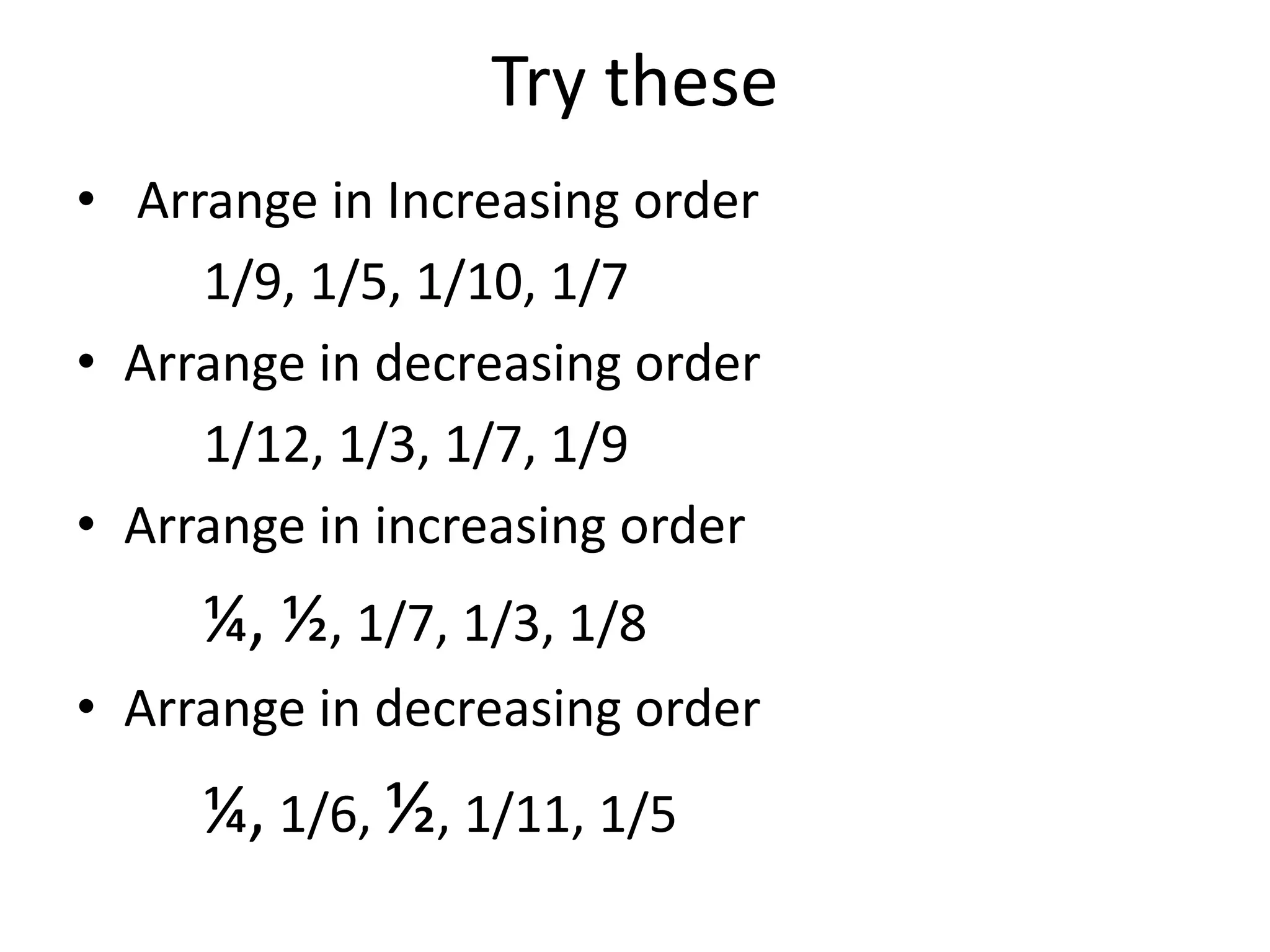 Comparing and Ordering Unit Fractions | PPT