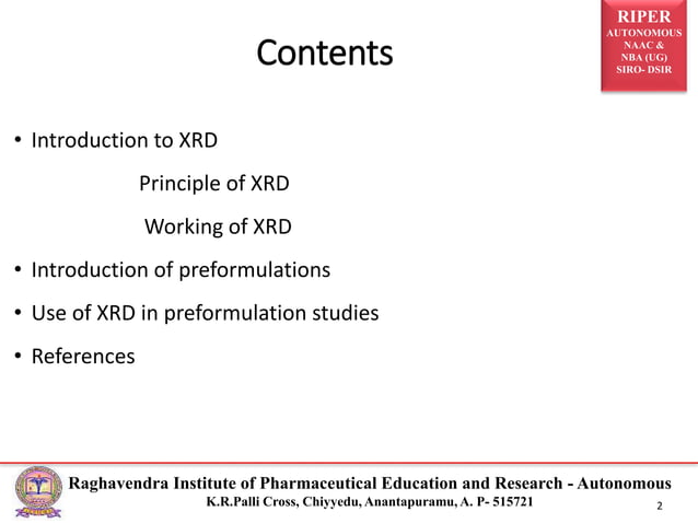 Use of XRD in Preformulations | PPT