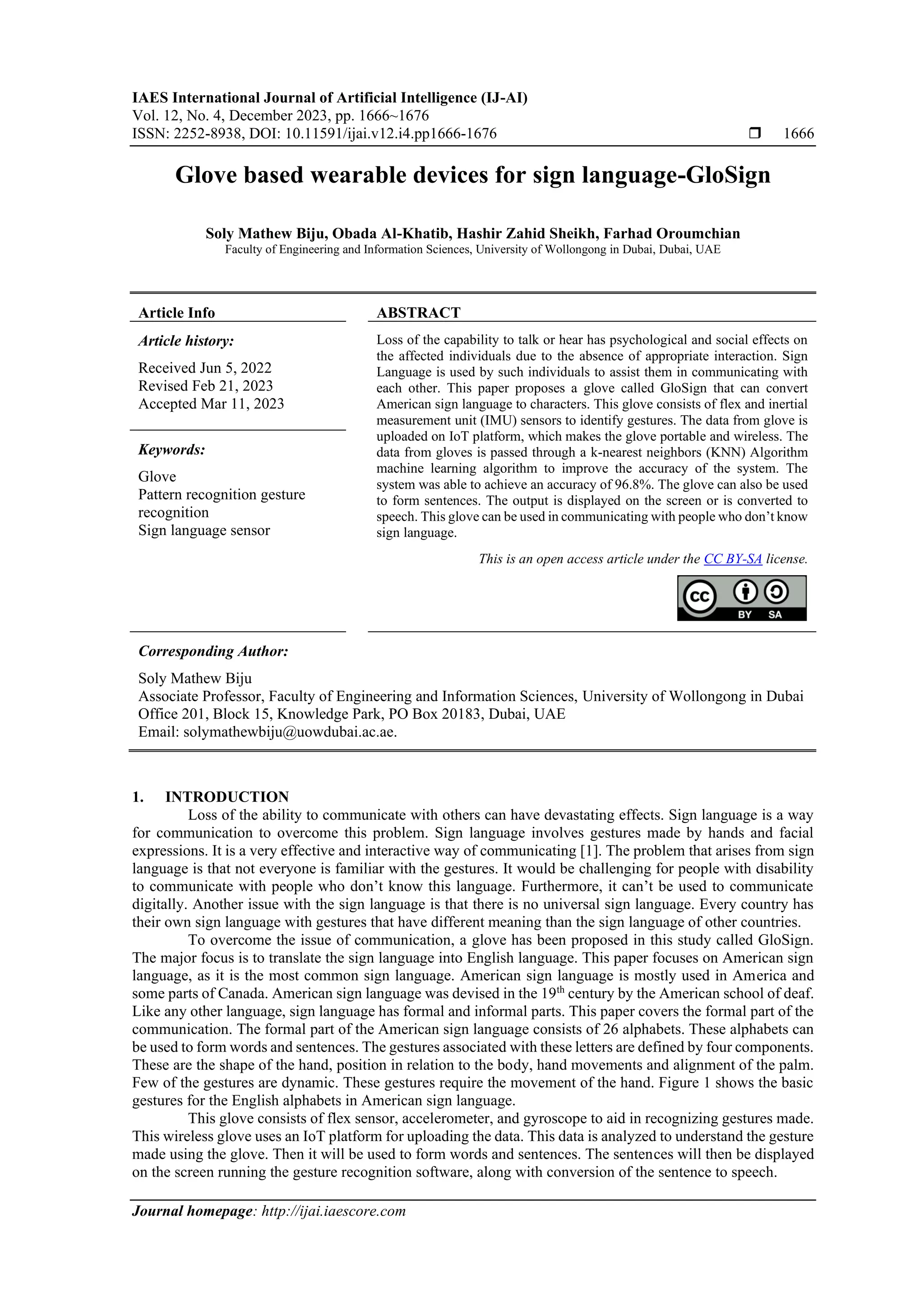 Glove based wearable devices for sign language-GloSign | PDF