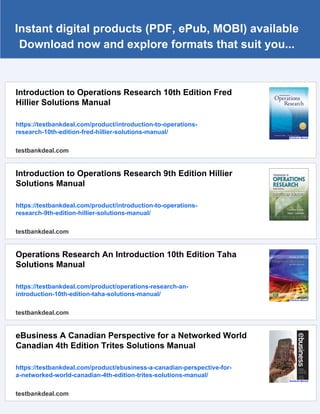 Introduction to Operations Research 10th Edition Fred Hillier Test Bank ...