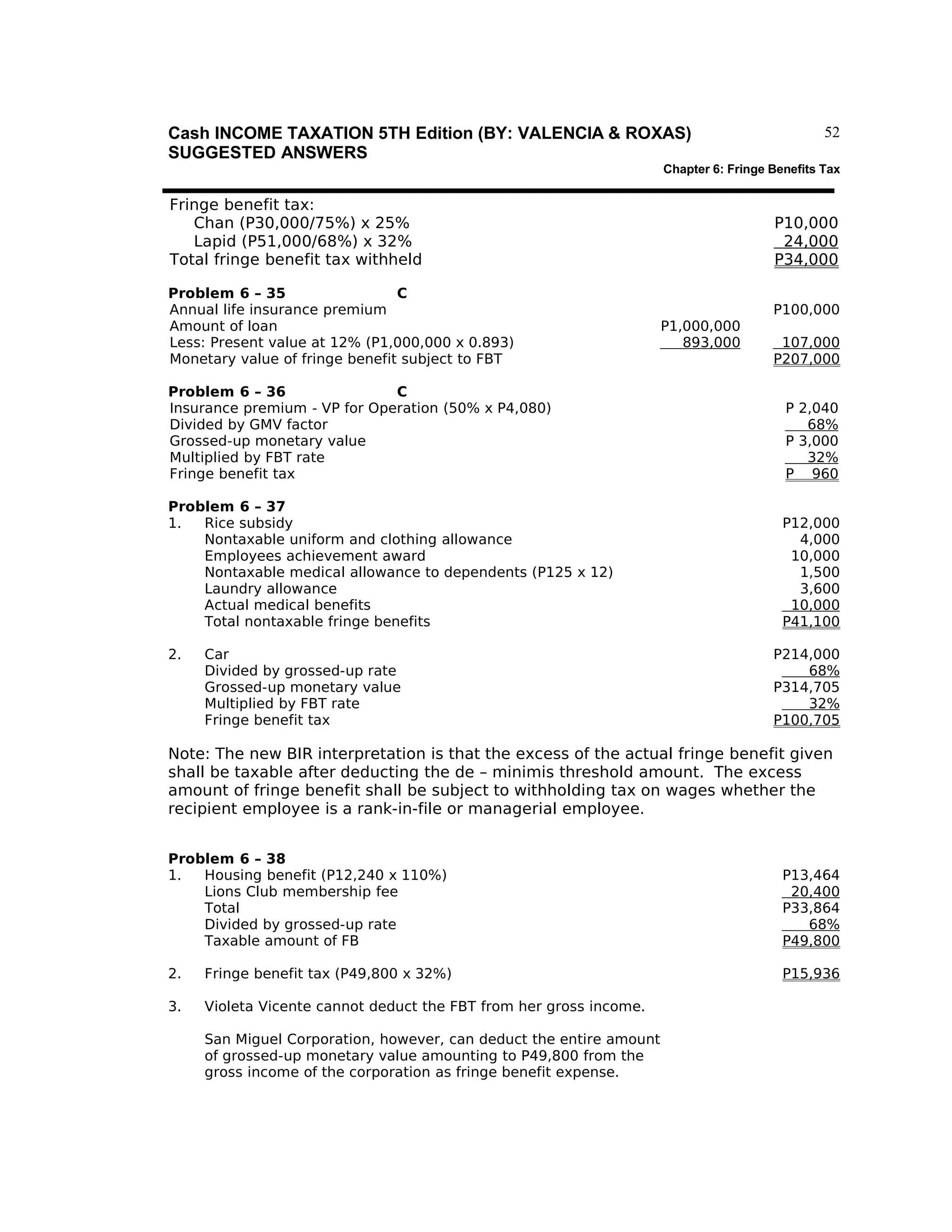 Income Taxation 6th Edition by Valencia- Chapter 6 | PDF | Government ...