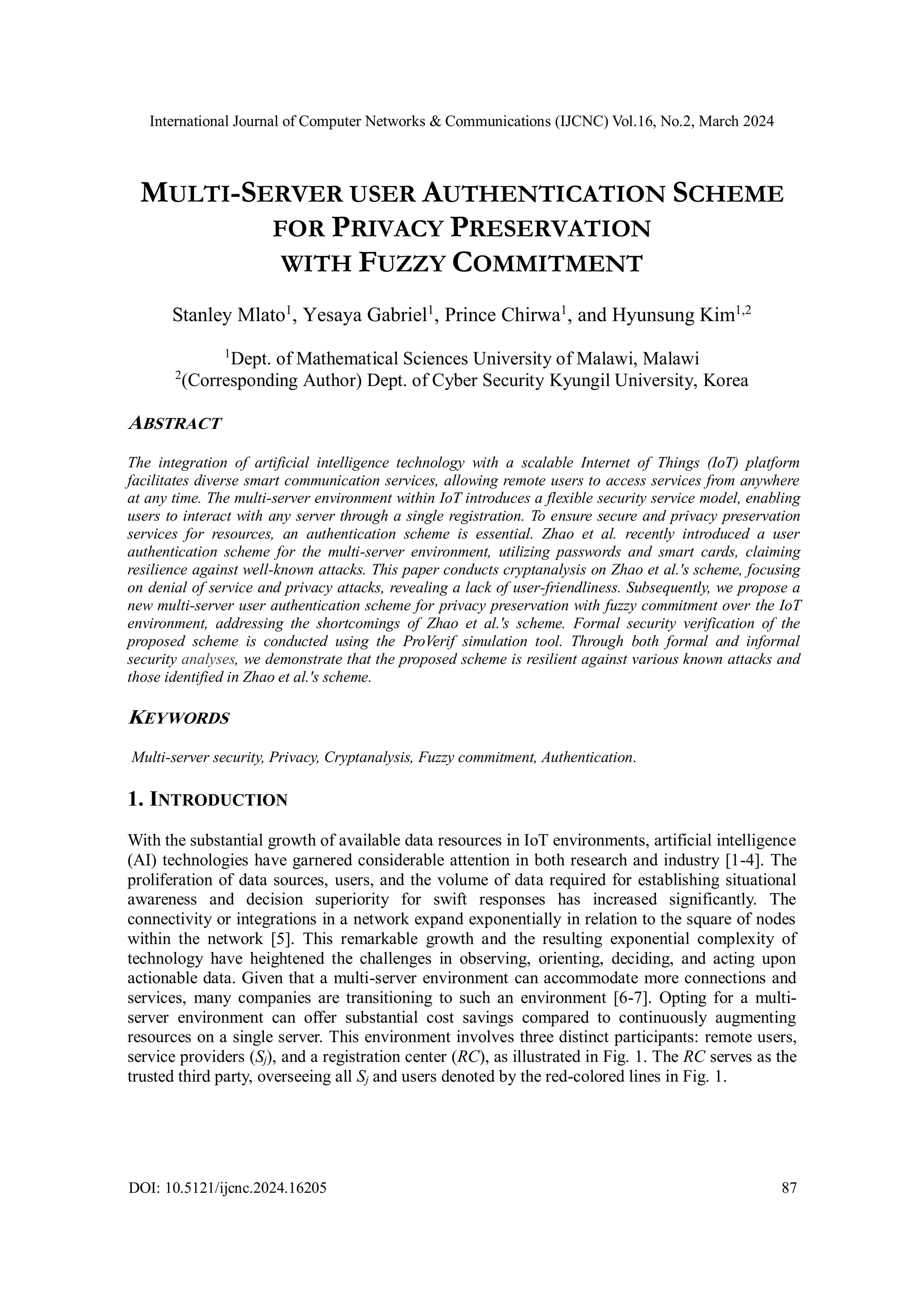 Multi Server User Authentication Scheme For Privacy Preservation With