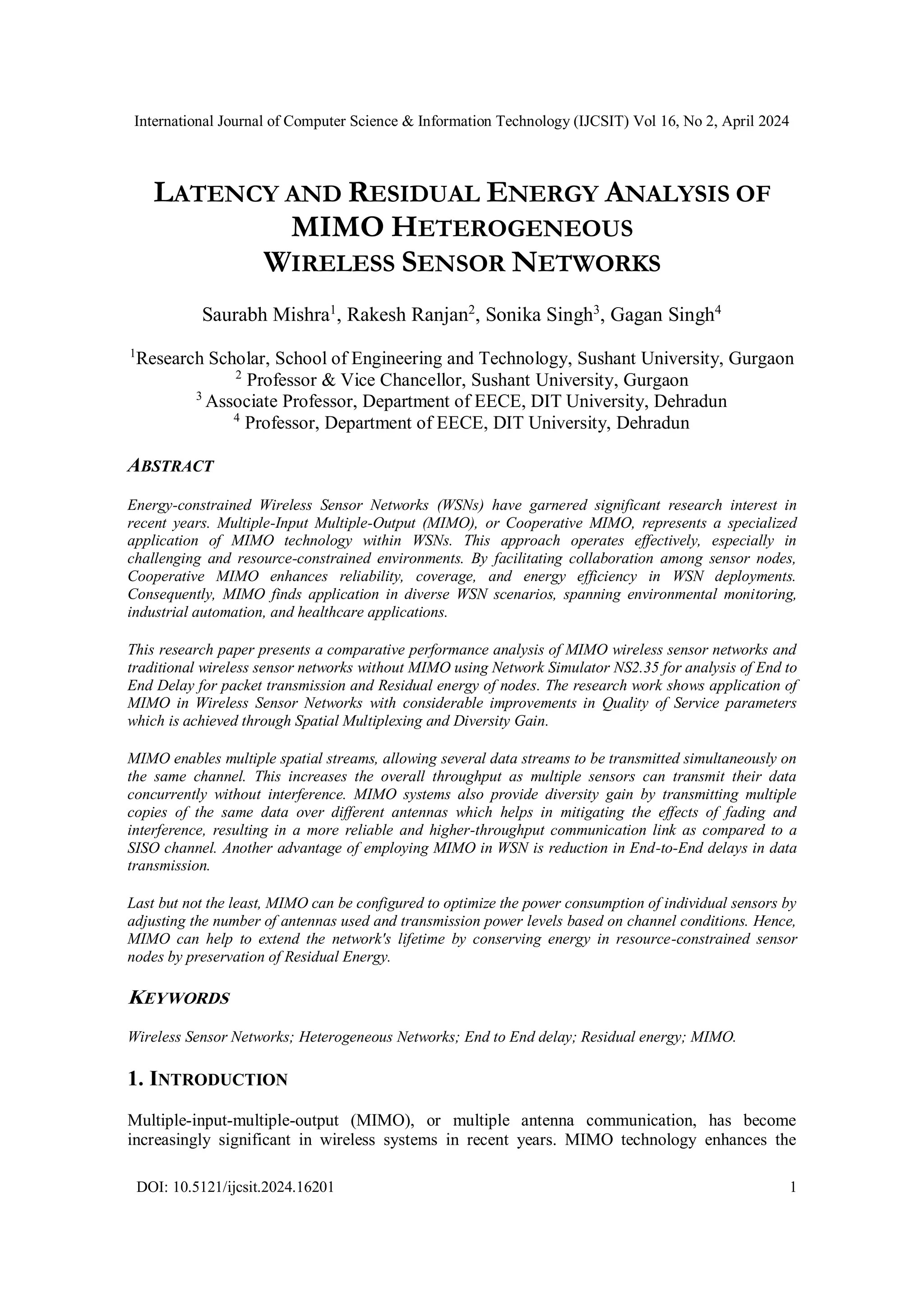 Latency and Residual Energy Analysis of MIMO Heterogeneous Wireless Sensor Networks | PDF