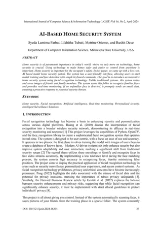 AI-Based Home Security System : Home security | PDF