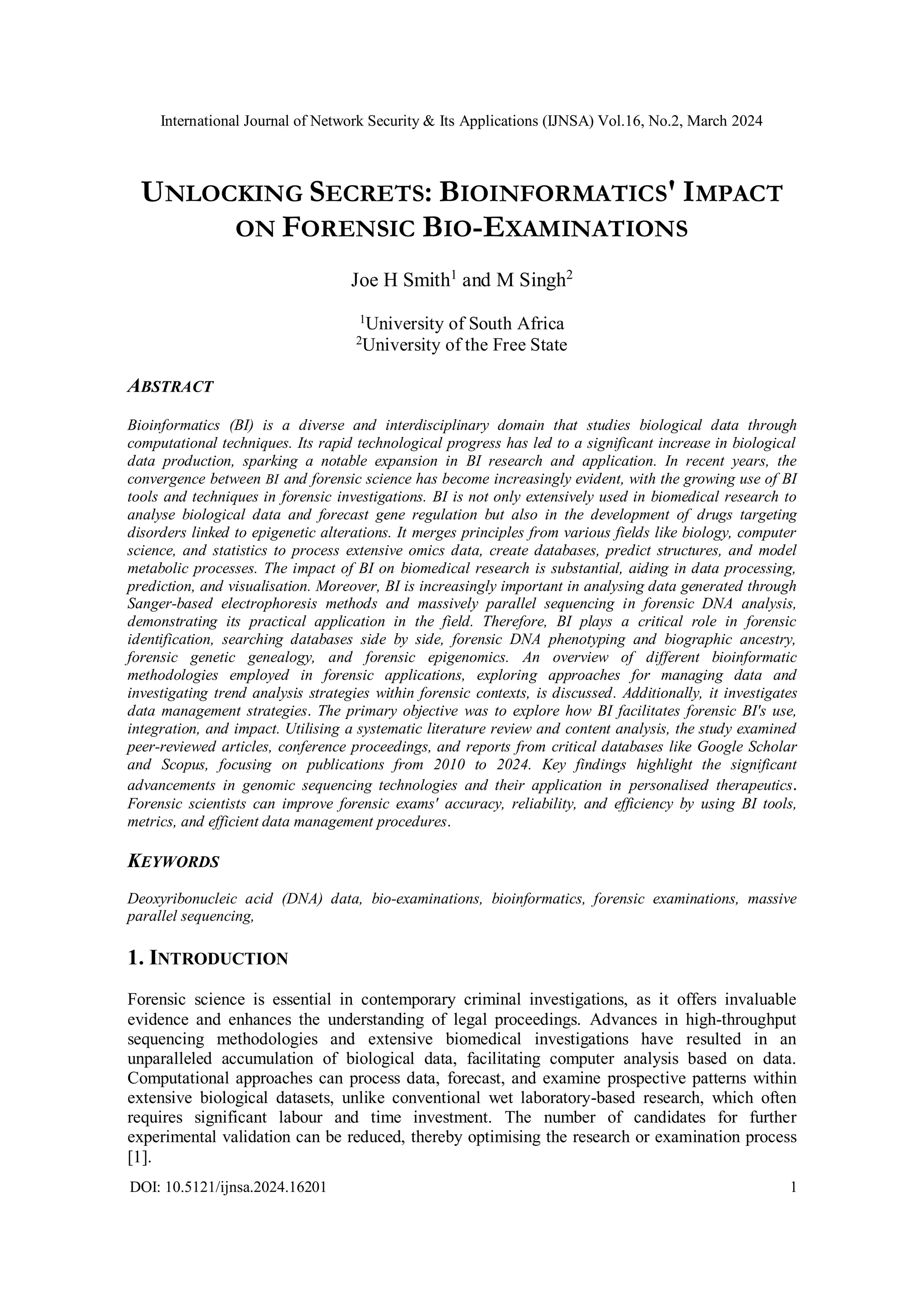 UNLOCKING SECRETS: BIOINFORMATICS' IMPACT ON FORENSIC BIO-EXAMINATIONS | PDF