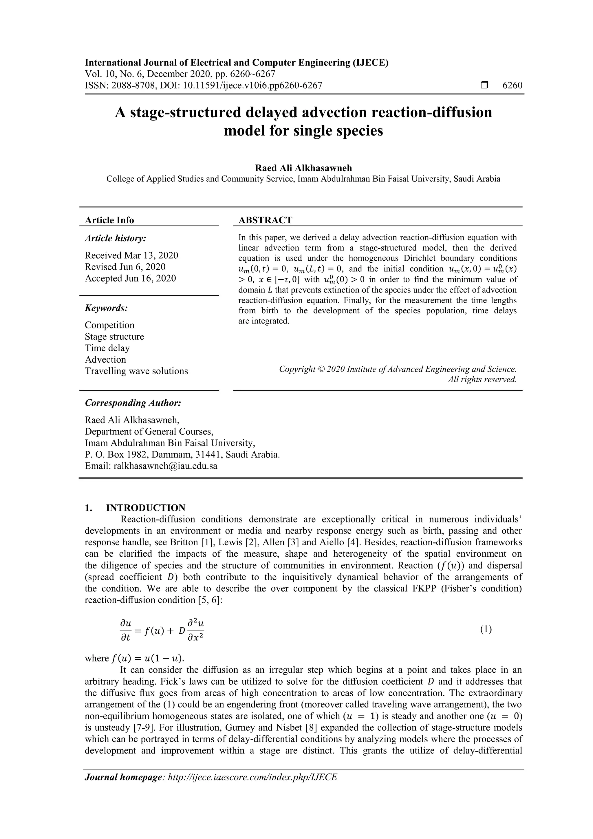 A stage-structured delayed advection reaction-diffusion model for single species | PDF ...