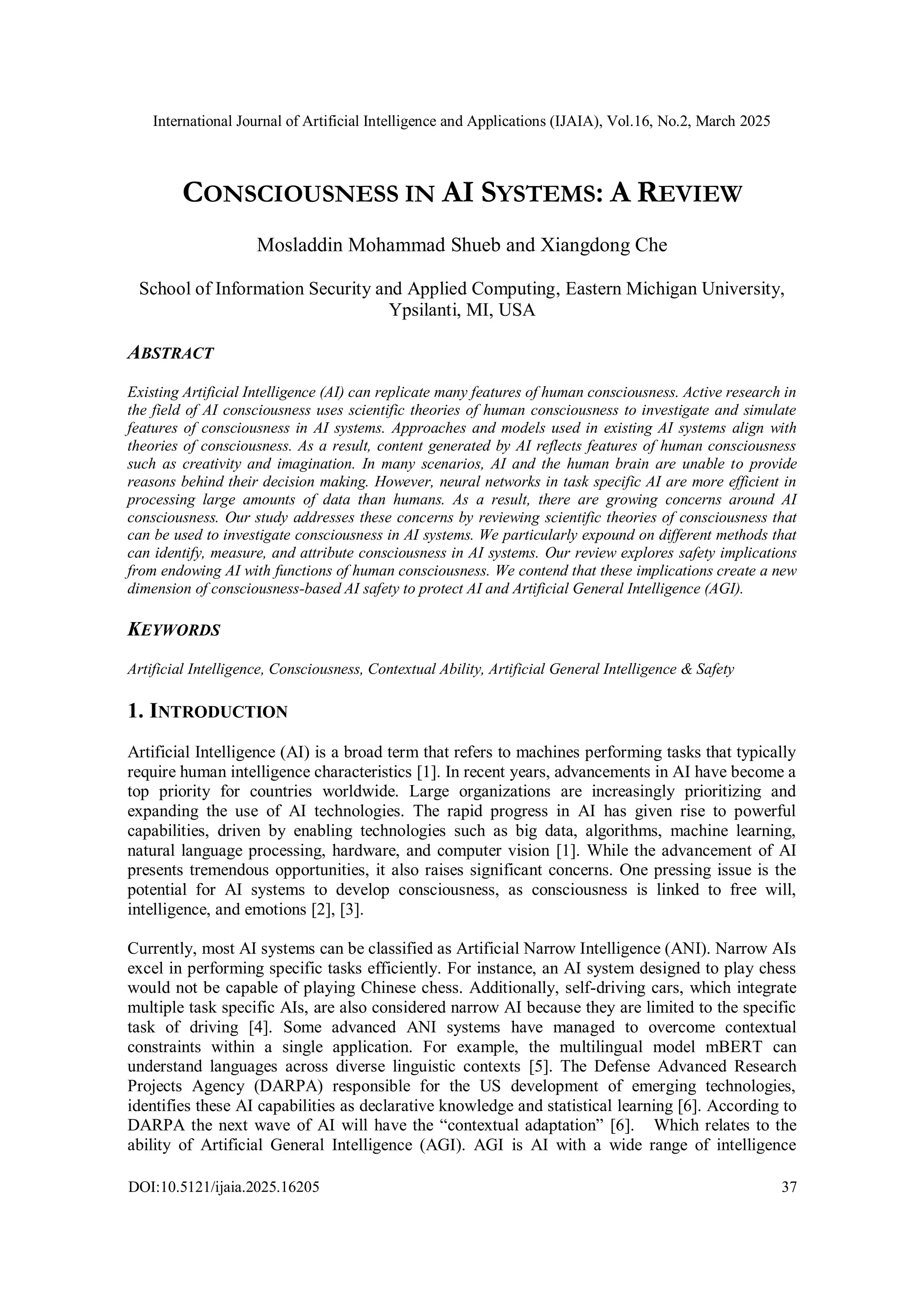 CONSCIOUSNESS IN AI SYSTEMS: A REVIEW - ijaia | PDF