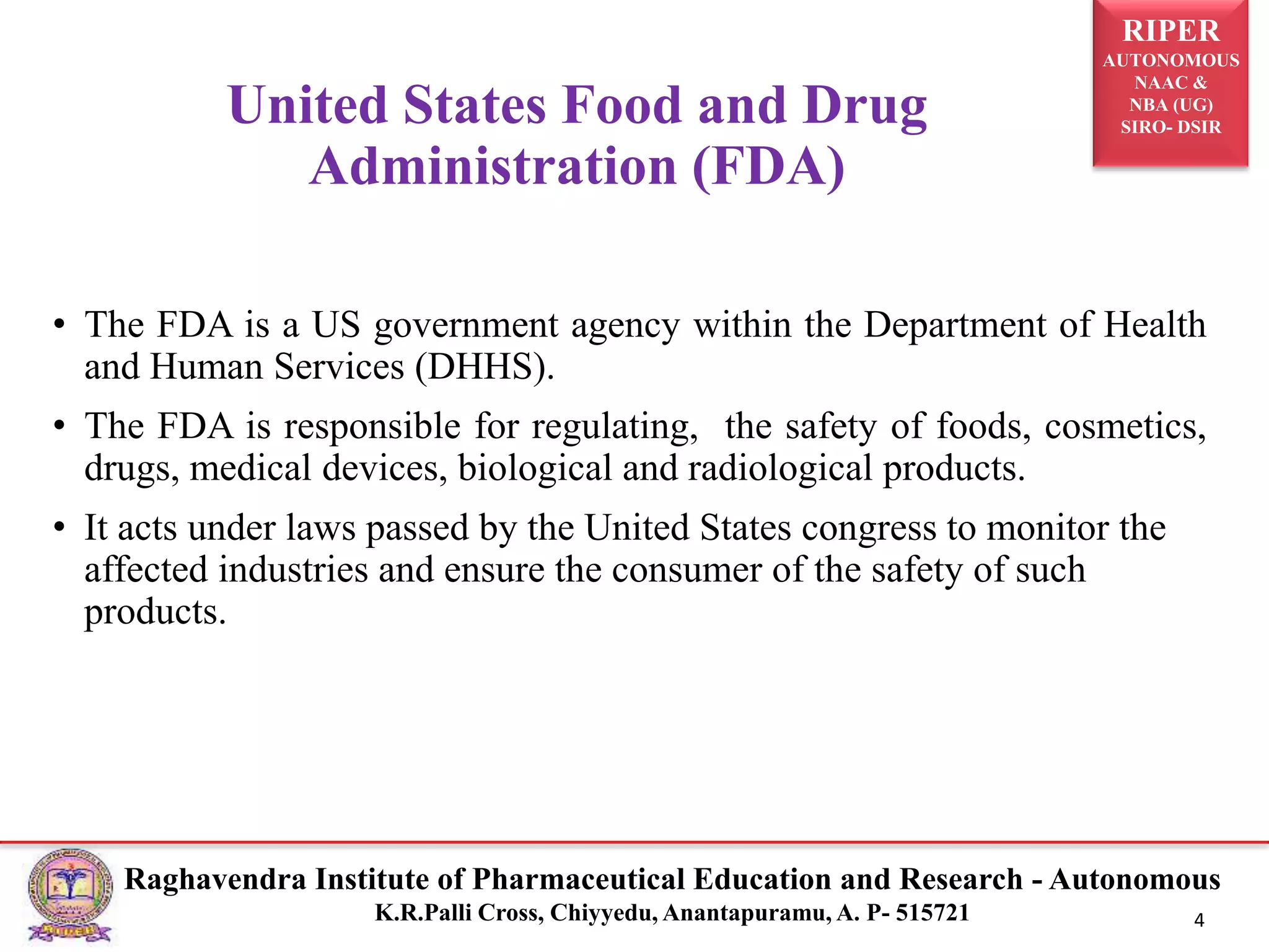 Legislation Regulation of Food Products as per FDA | PPTX
