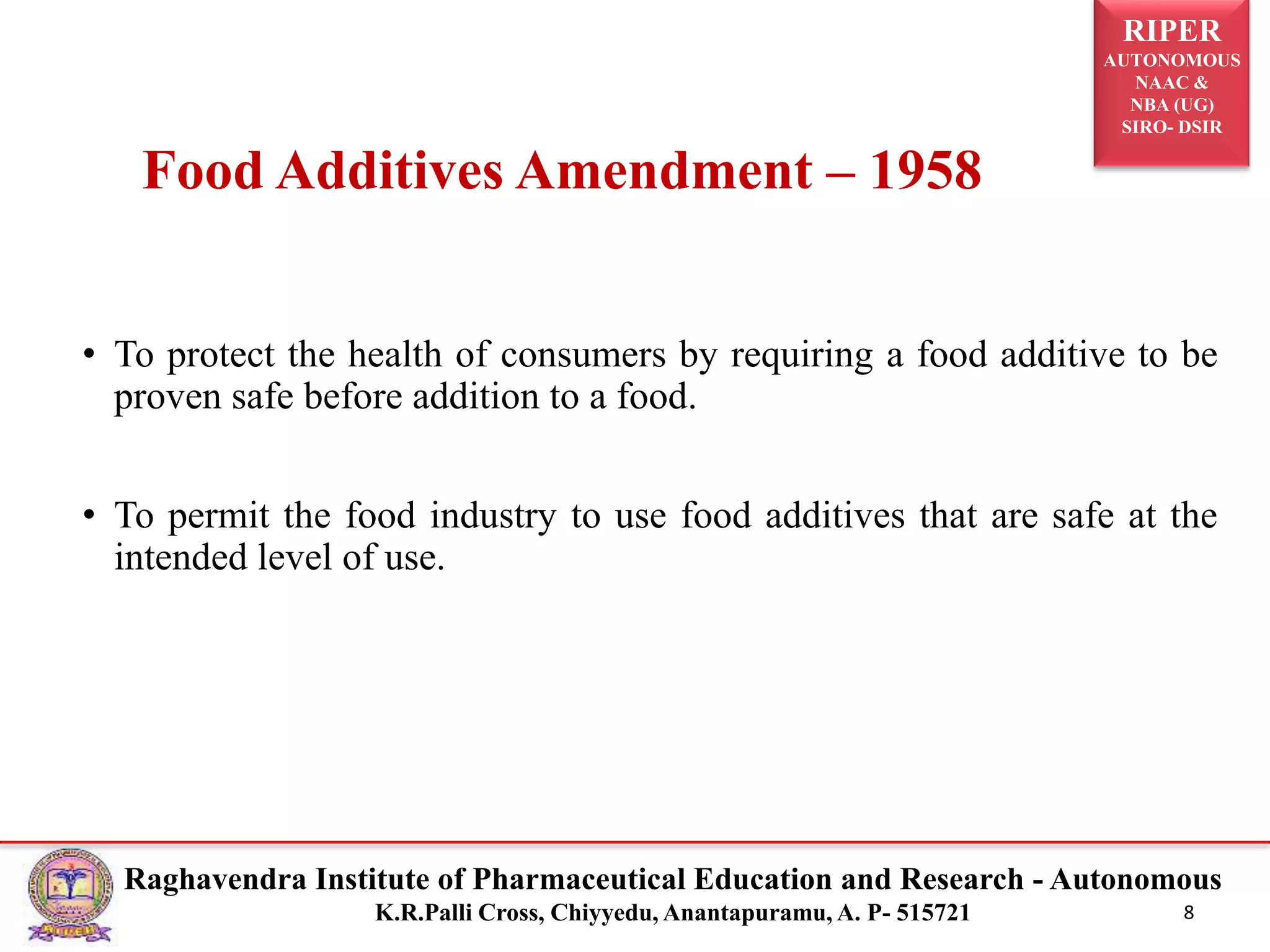 Legislation Regulation of Food Products as per FDA | PPTX