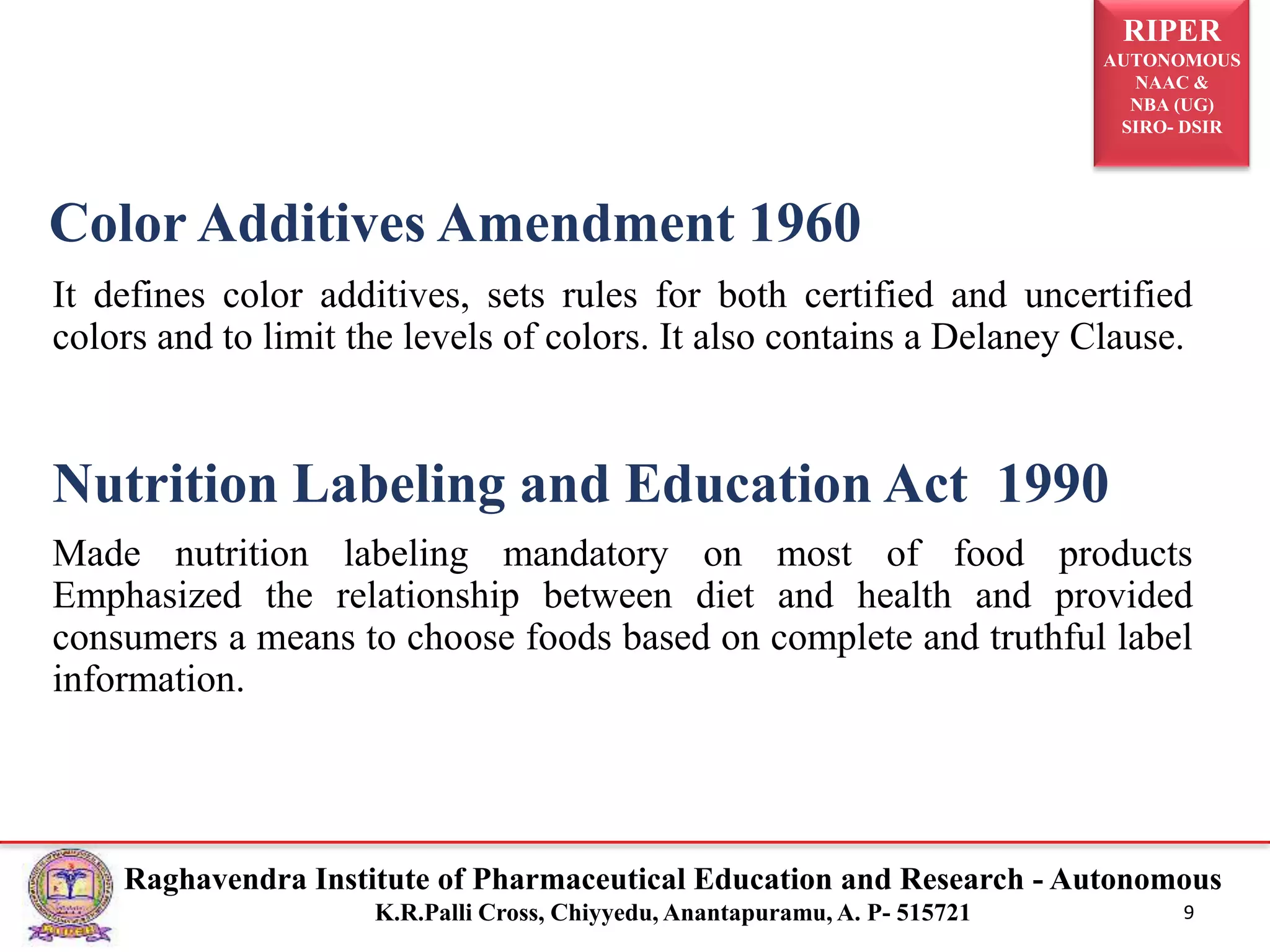Legislation Regulation of Food Products as per FDA | PPTX