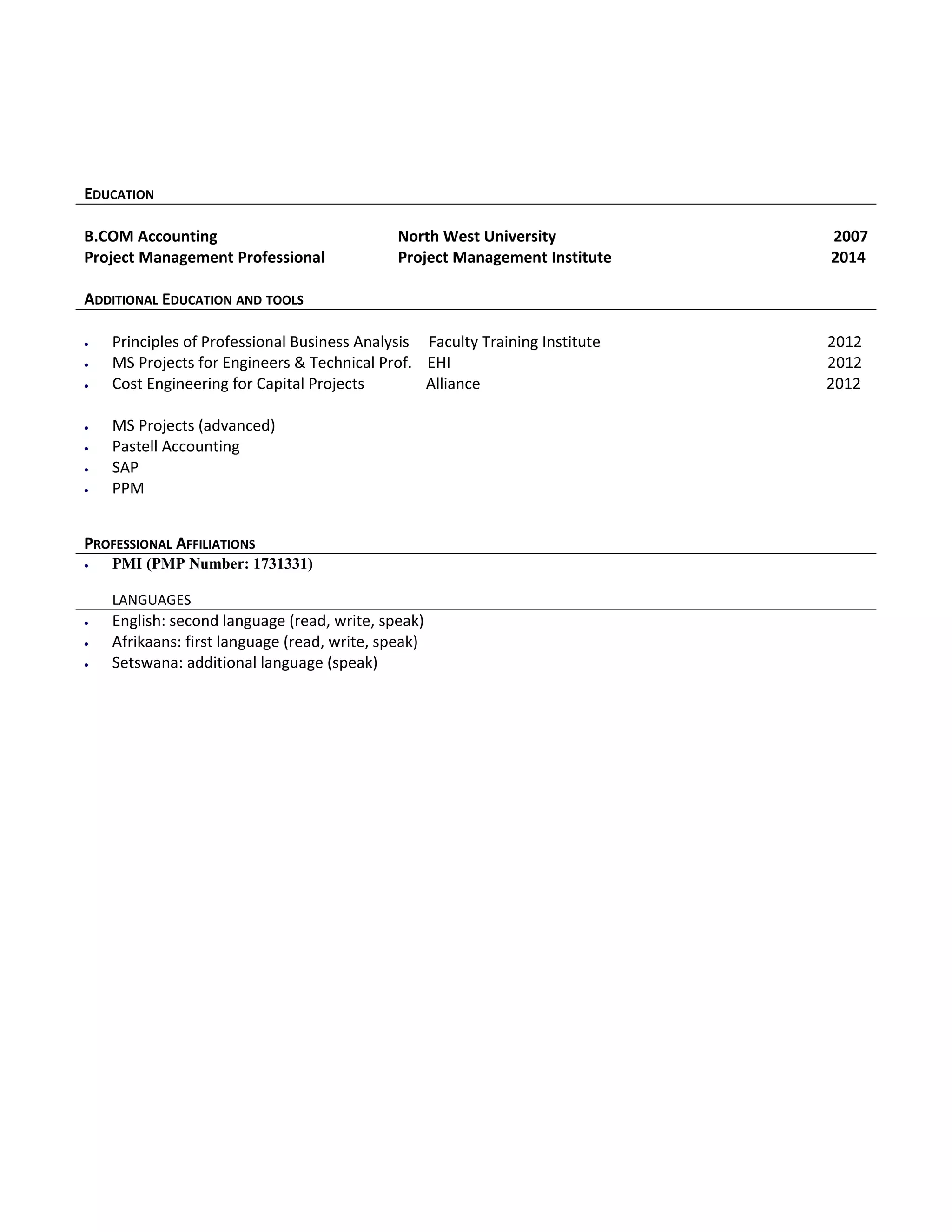 REsume - Janine Strydom | DOC | Civil Engineering Industry | Industries