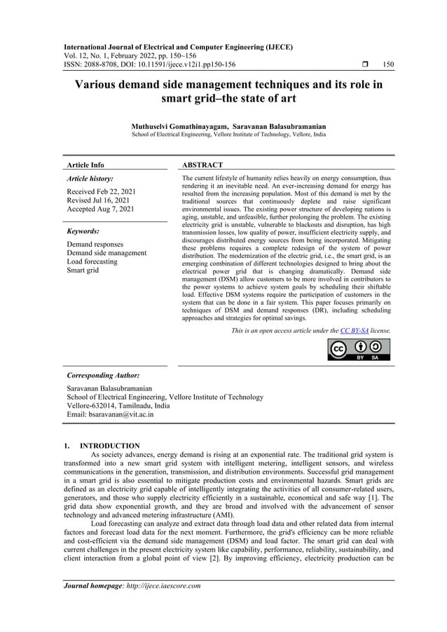 Various Demand Side Management Techniques And Its Role In Smart Grid The State Of Art Pdf