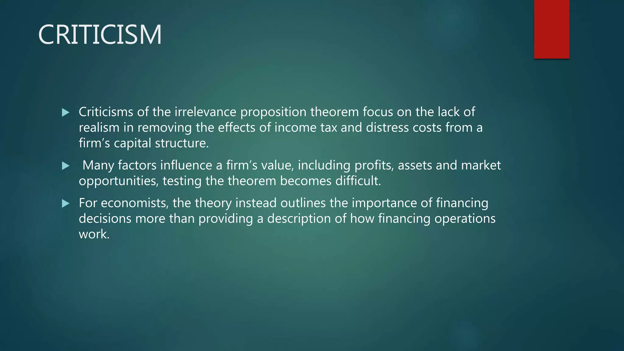Theory of Irrelevance of Capital Structure | PPTX
