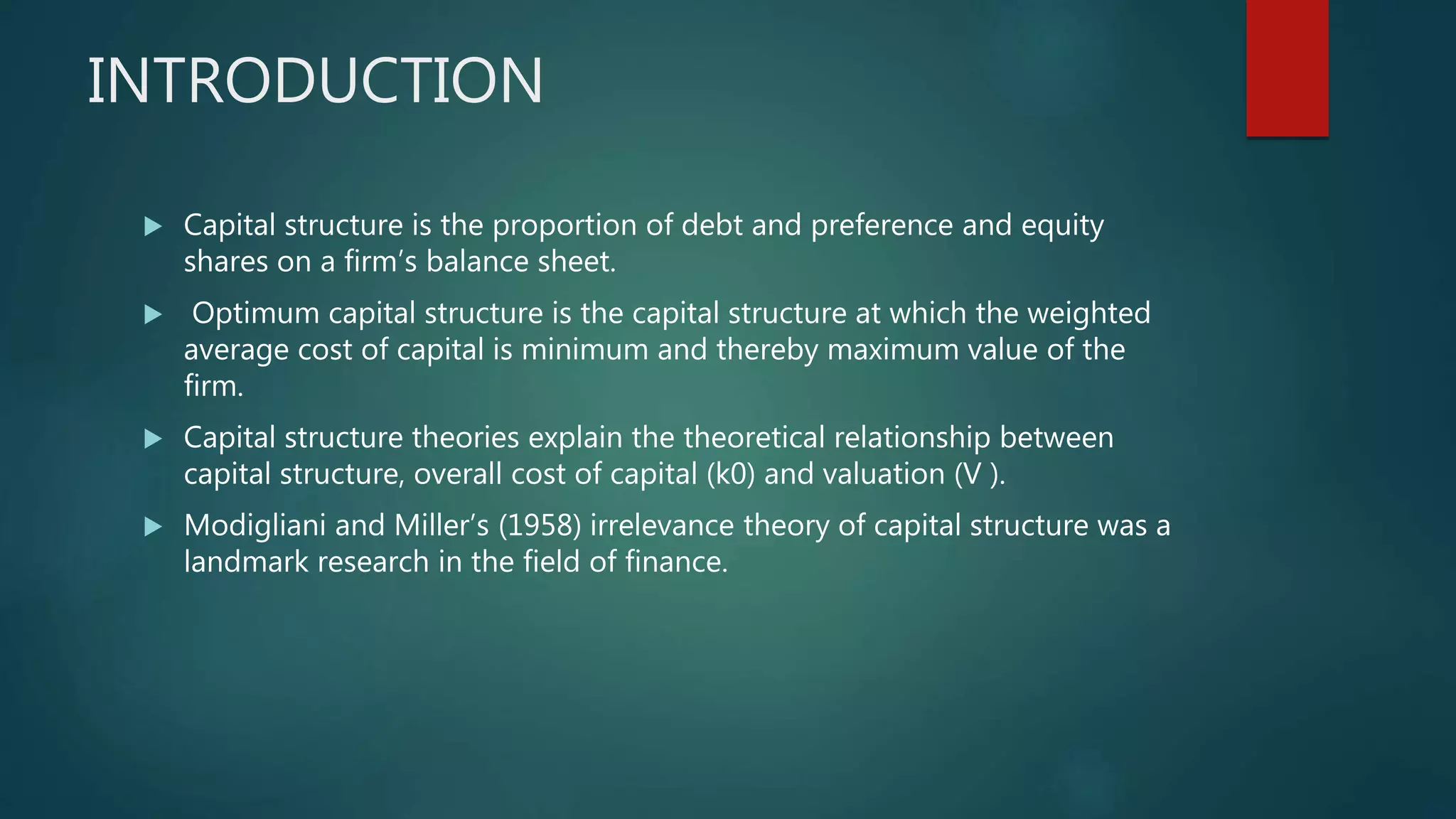 Theory of Irrelevance of Capital Structure | PPTX