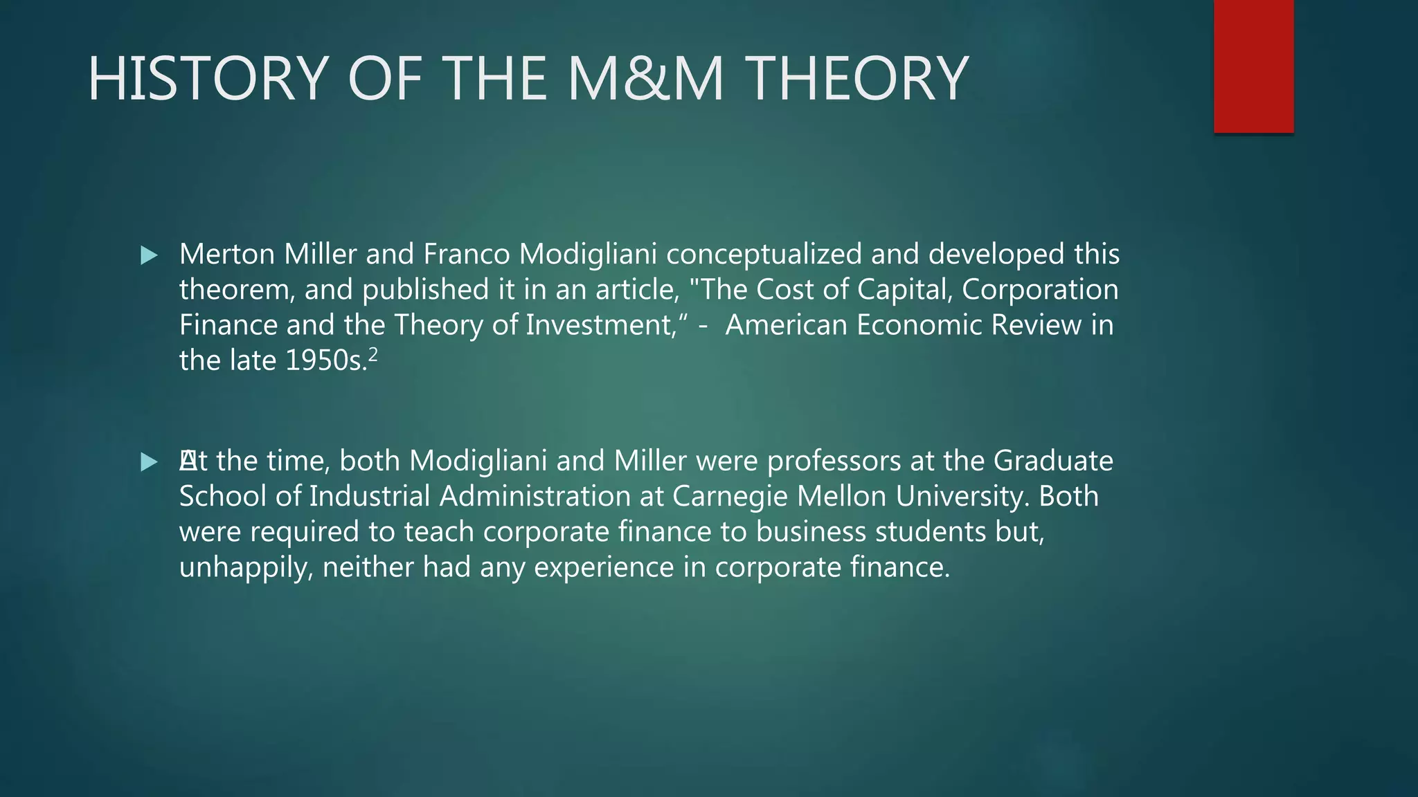 Theory of Irrelevance of Capital Structure | PPTX