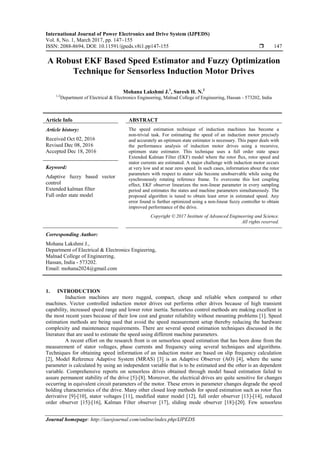 A Robust EKF Based Speed Estimator and Fuzzy Optimization Technique for Sensorless Induction ...