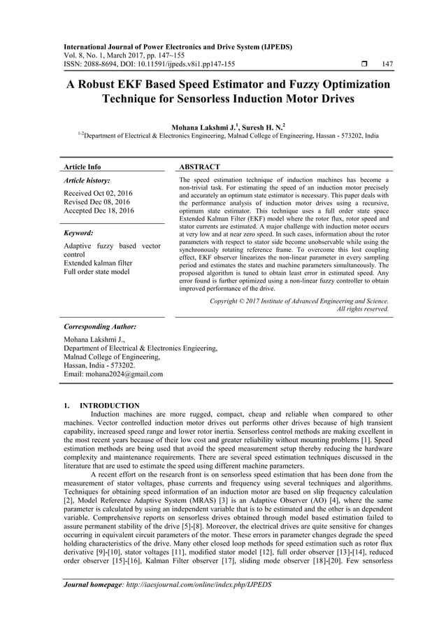 A Robust EKF Based Speed Estimator and Fuzzy Optimization Technique for Sensorless Induction ...