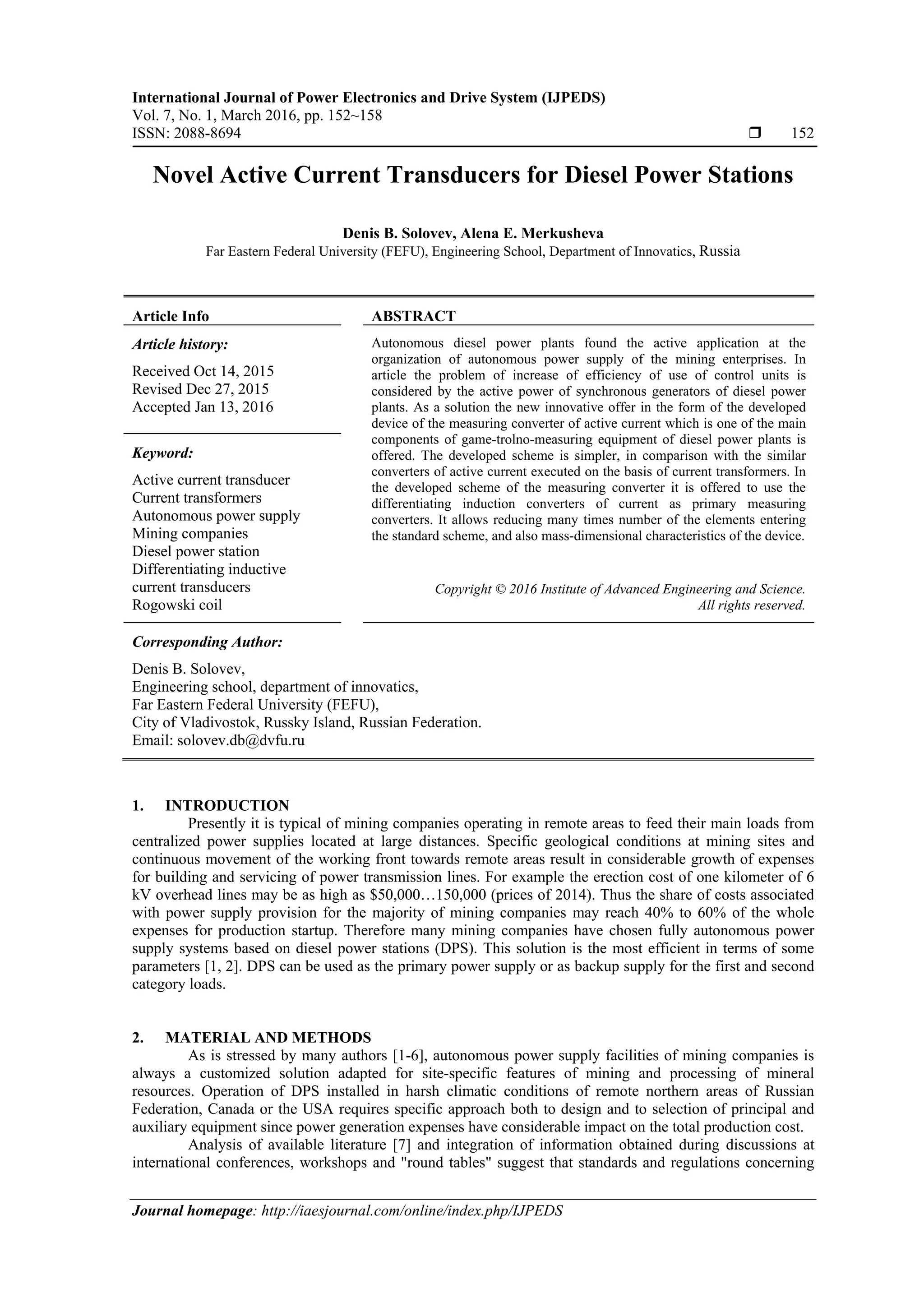 Novel Active Current Transducers for Diesel Power Stations | PDF ...