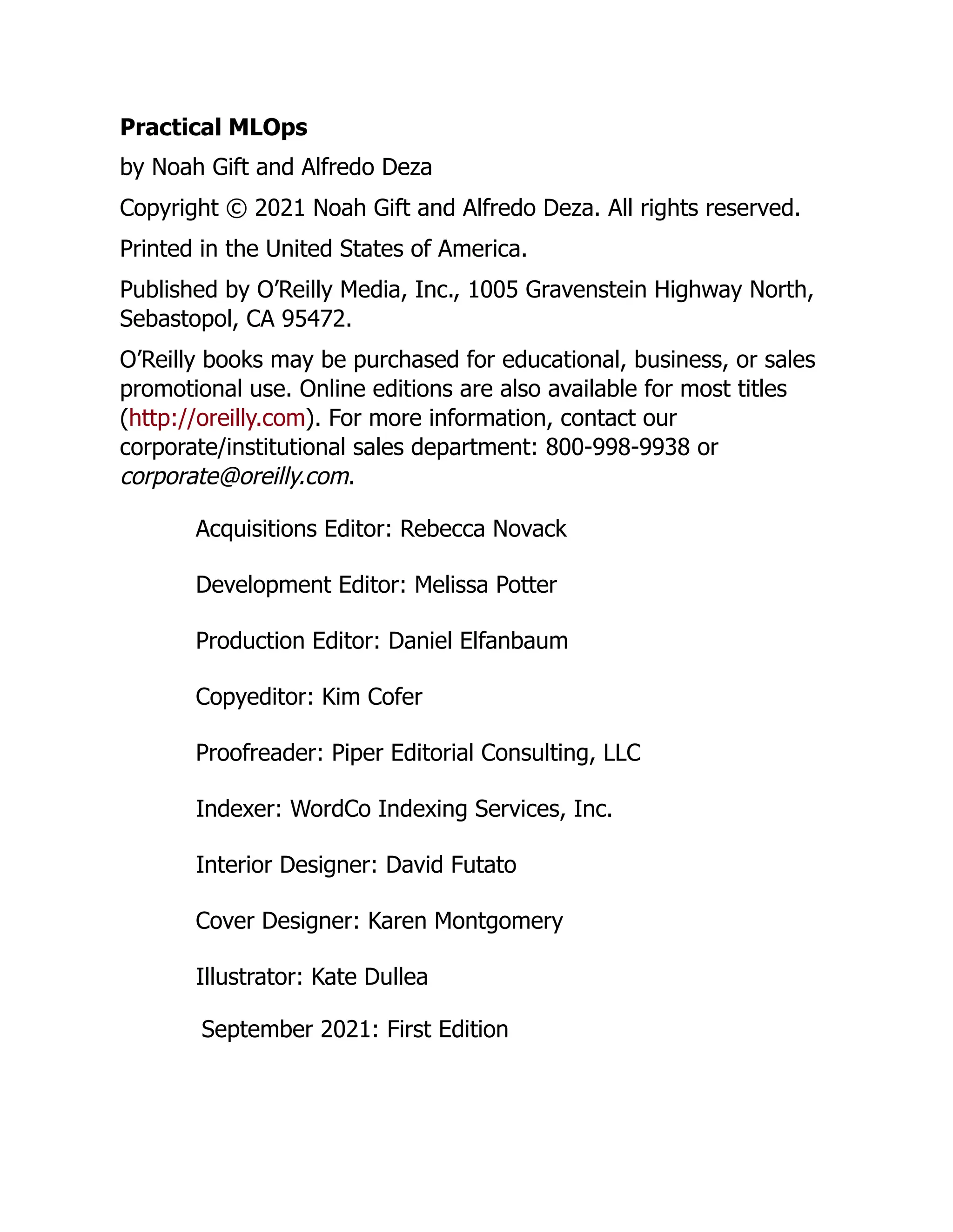 Practical MLOps: Operationalizing Machine Learning Models 1st Edition Noah Gift | PDF