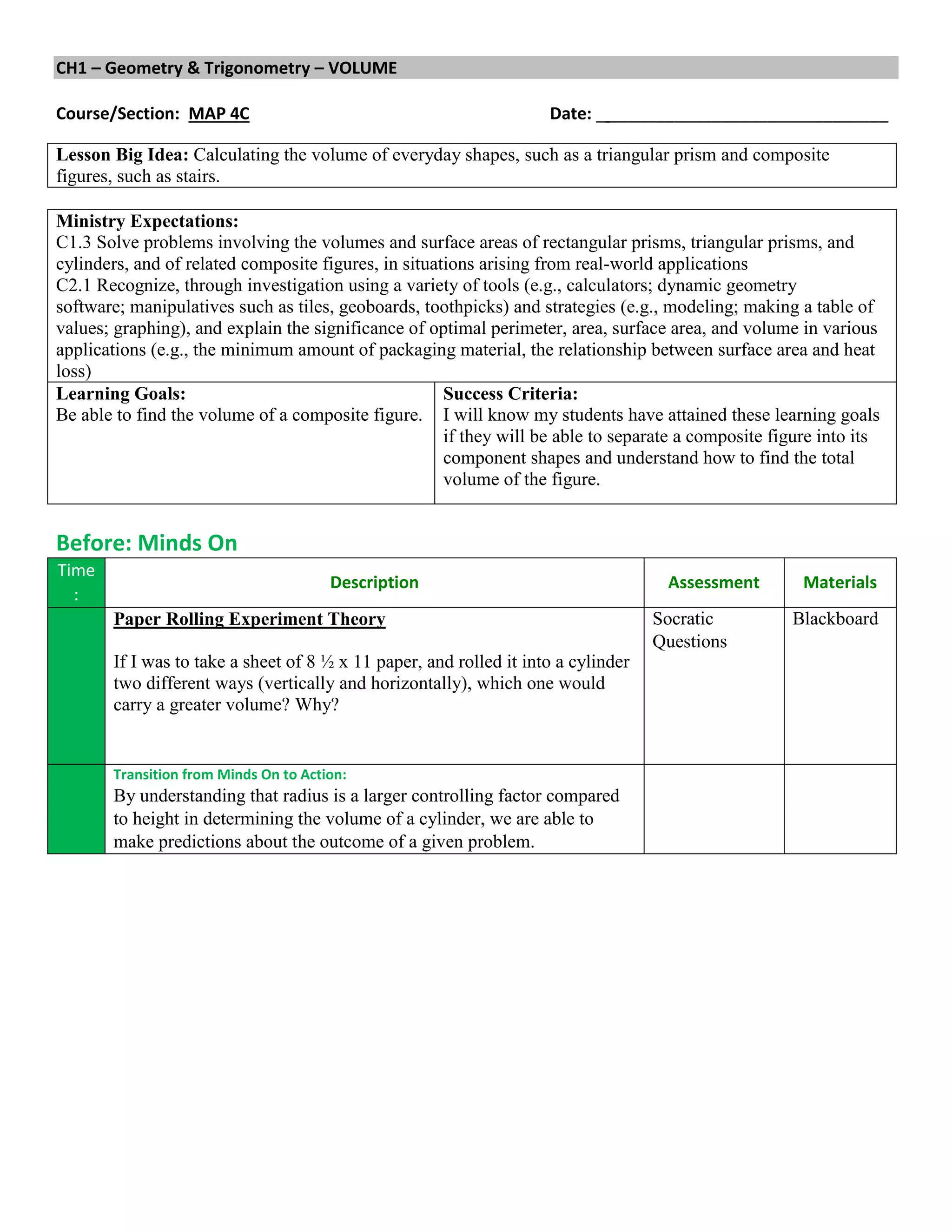 Plain Volume Lesson Plan | PDF