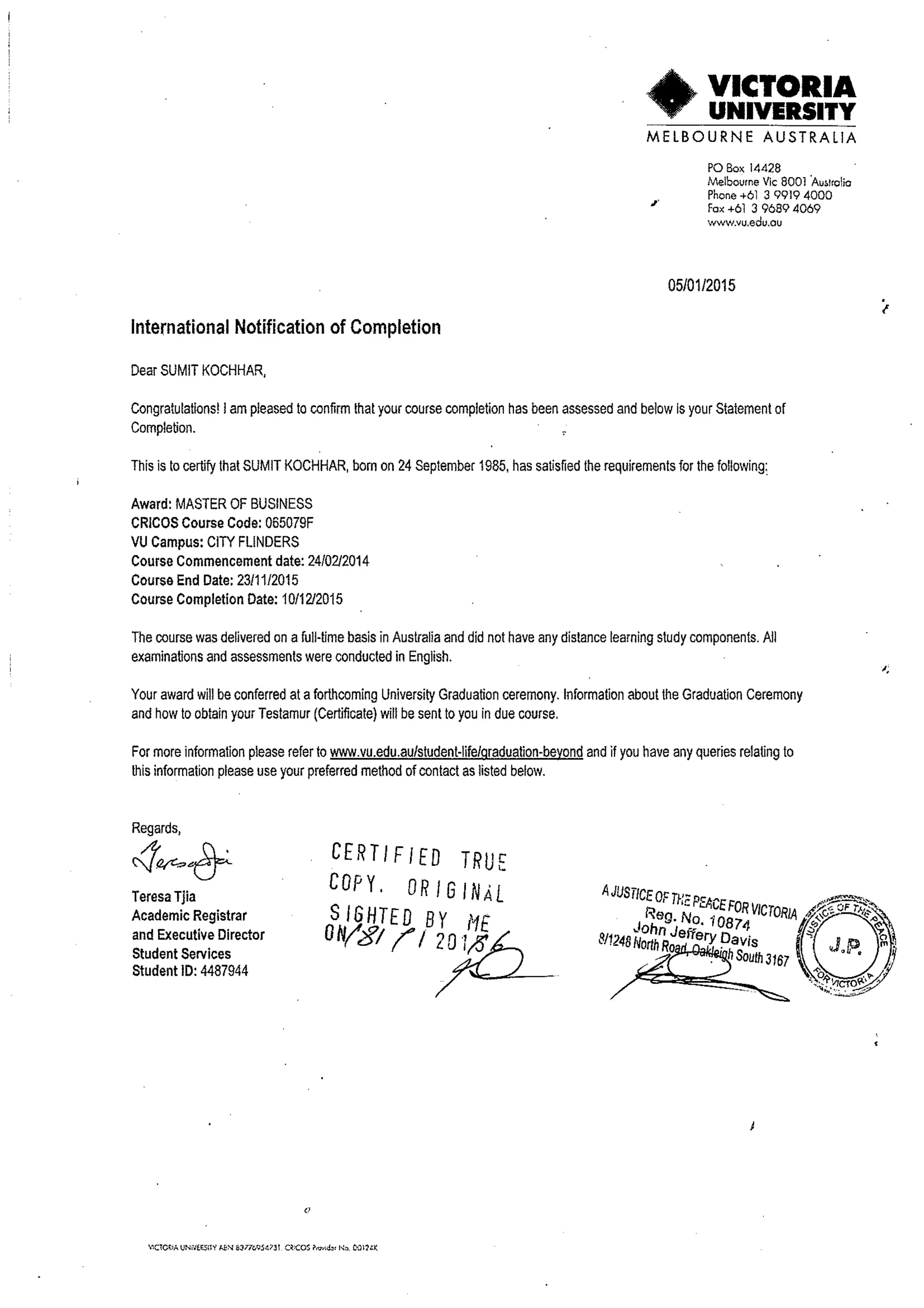 Course Completion Letter_Certified Copy | PDF