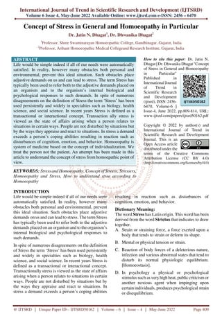 Concept of Stress in General and Homoeopathy in Particular | PDF