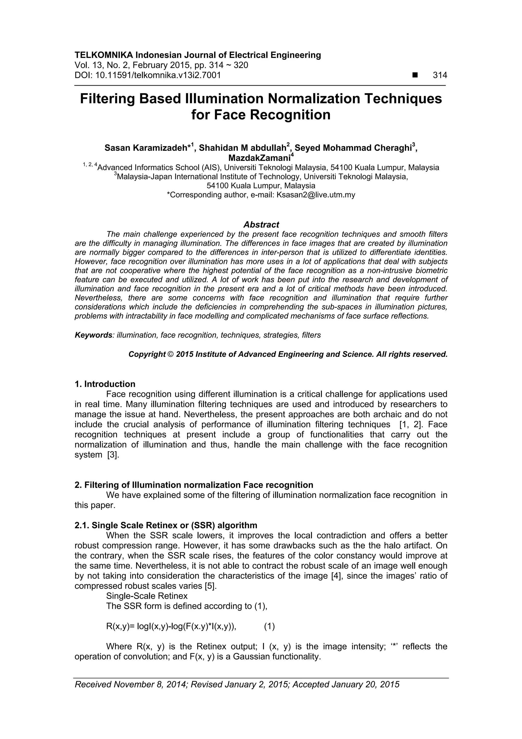 Filtering Based Illumination Normalization Techniques For Face Recognition Pdf