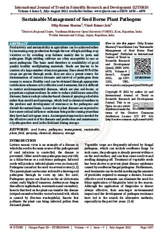 Sustainable Management of Seed Borne Plant Pathogens | PDF