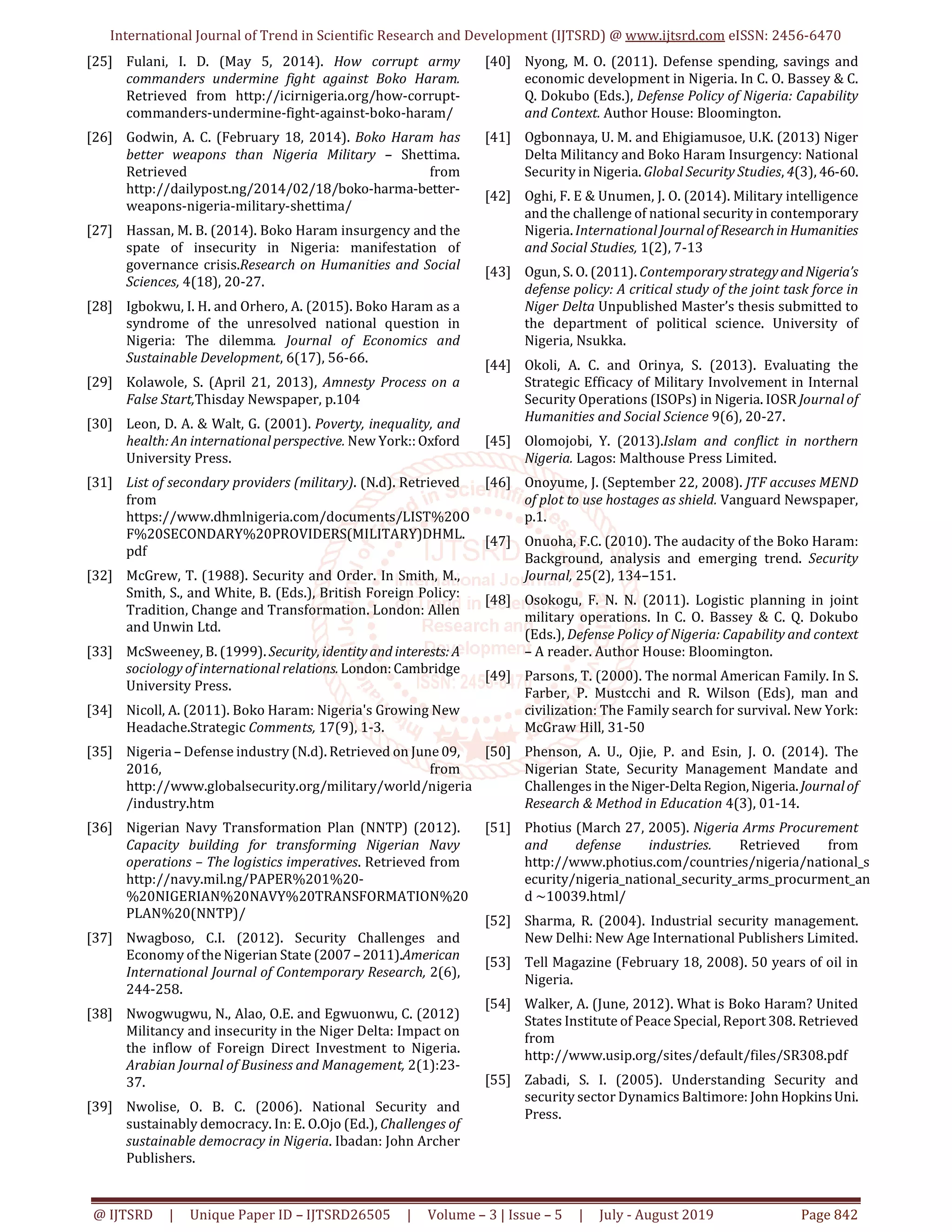 The Role of Military Logistics Supports in Safeguarding National Security in Nigeria | PDF ...