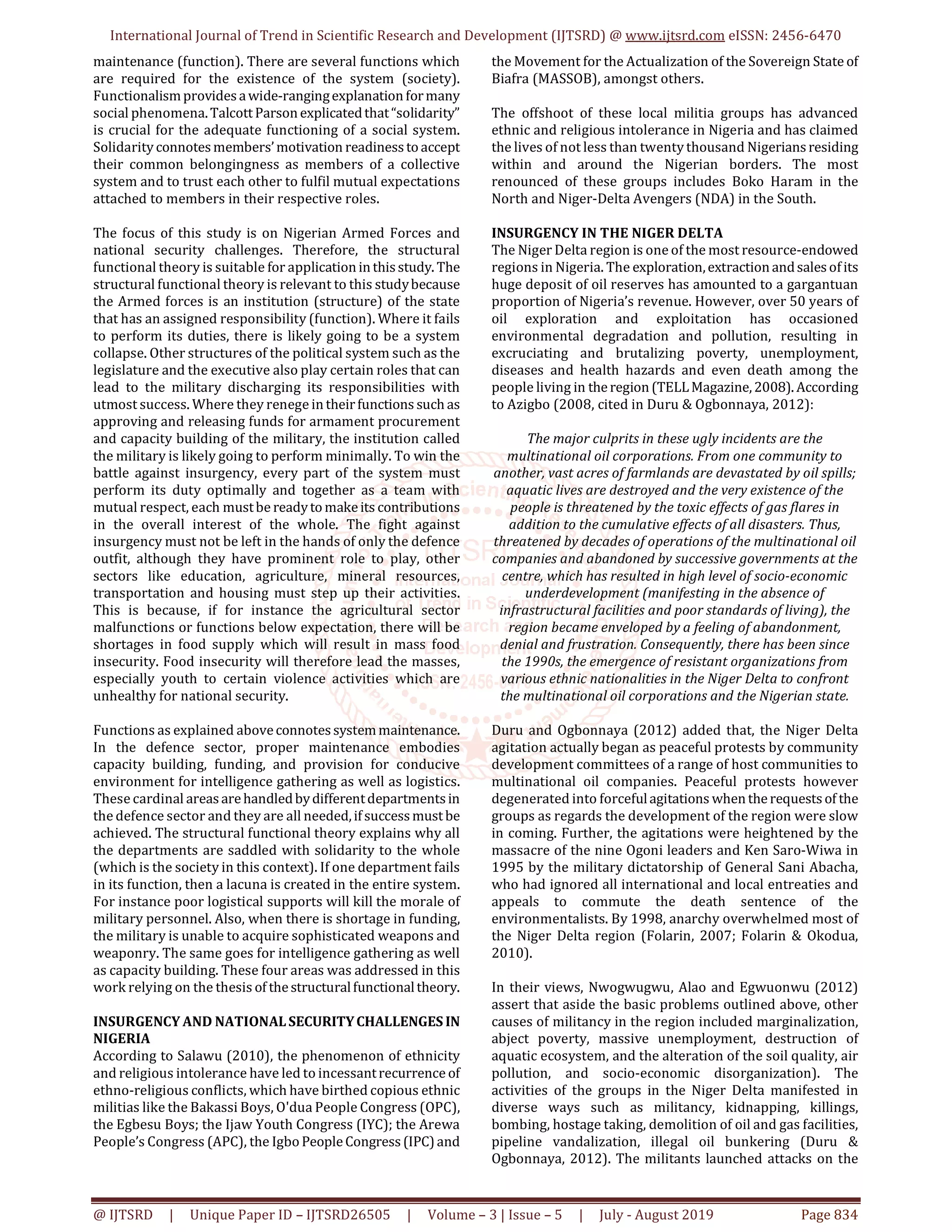 The Role of Military Logistics Supports in Safeguarding National Security in Nigeria | PDF