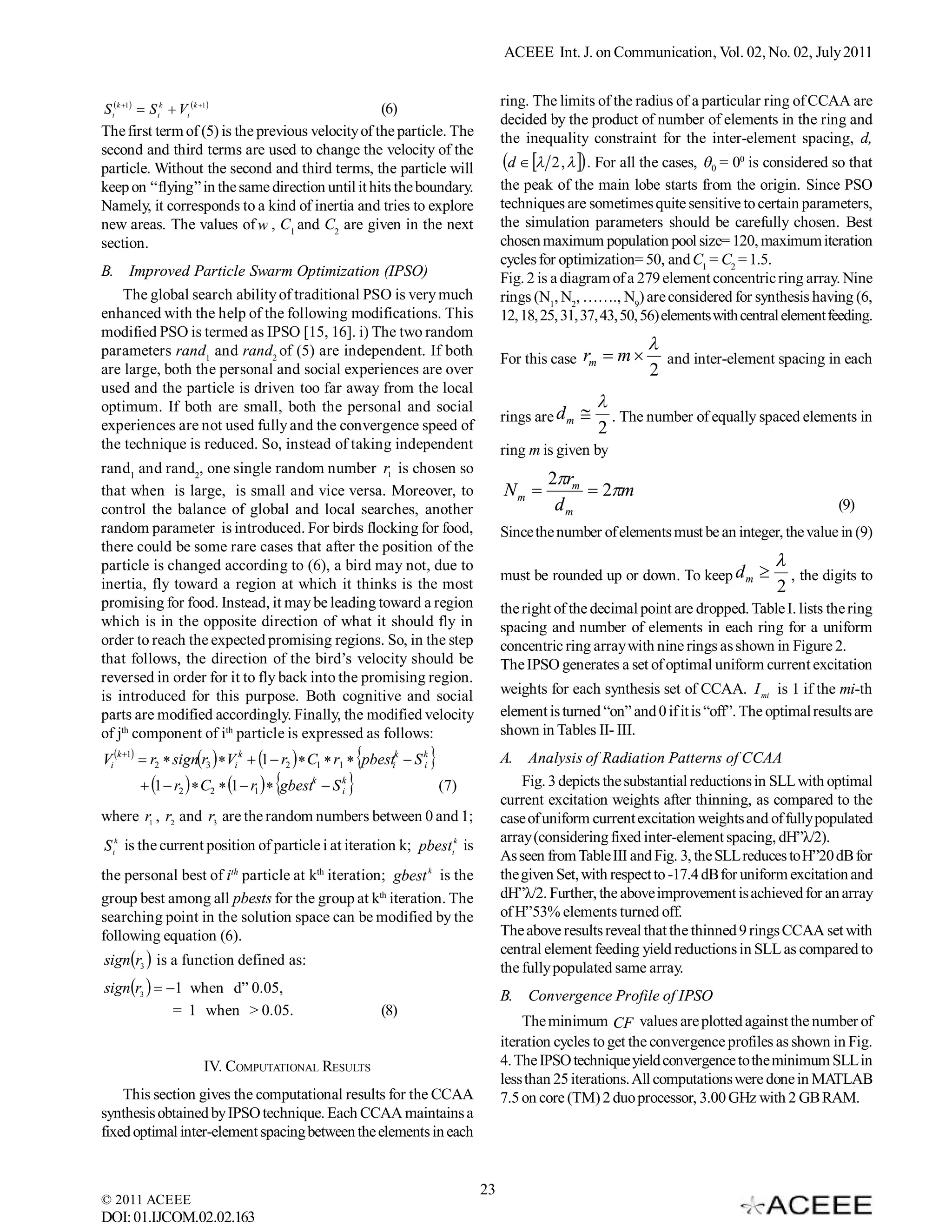 Thinned Concentric Circular Array Antennas Synthesis Using Improved Particle Swarm Optimization