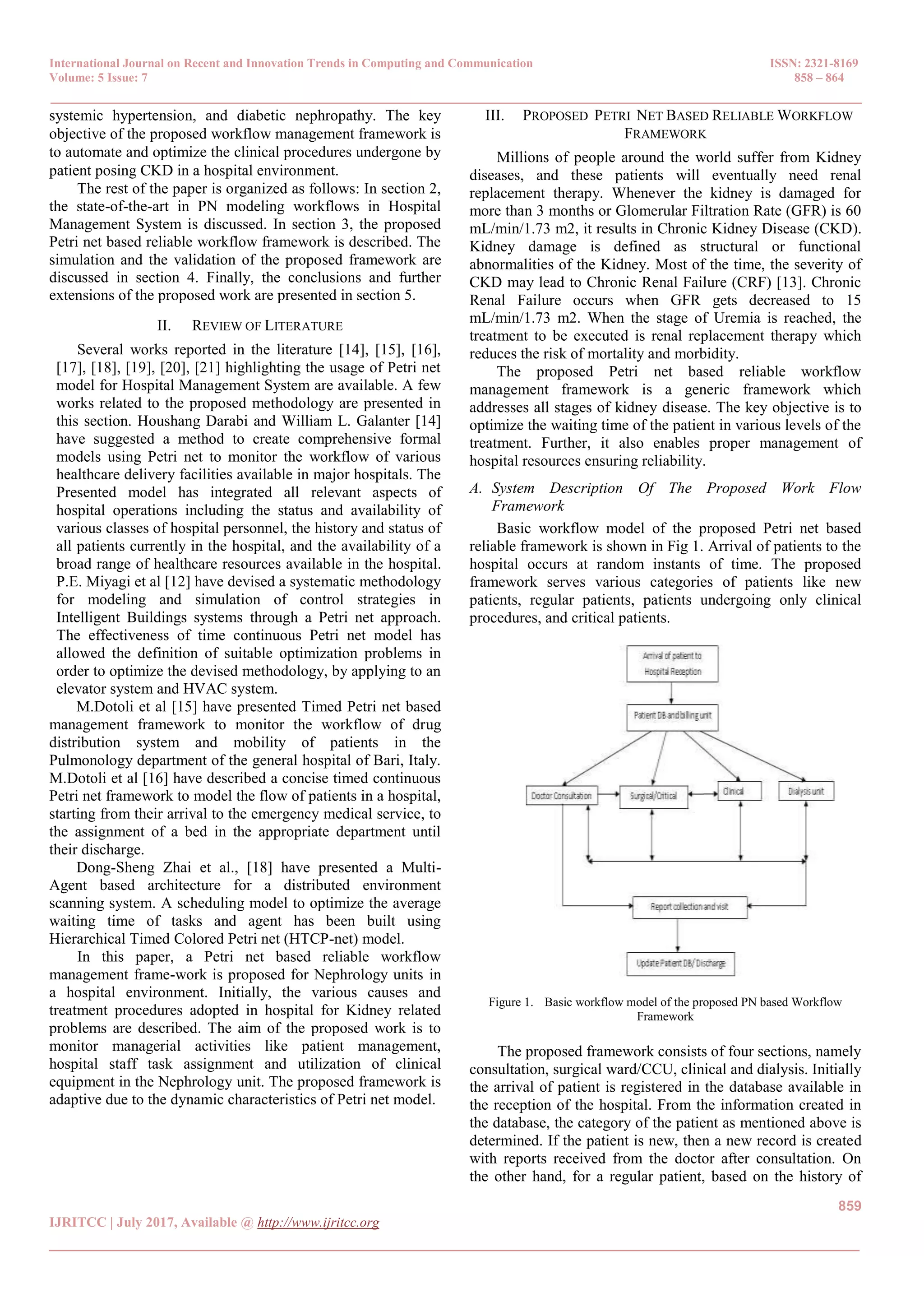 Petri Net Based Reliable Work Flow Framework for Nephrology Unit in Hospital Environment | PDF
