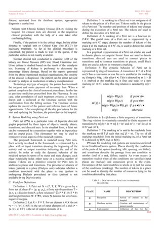 Petri Net Based Reliable Work Flow Framework for Nephrology Unit in Hospital Environment | PDF