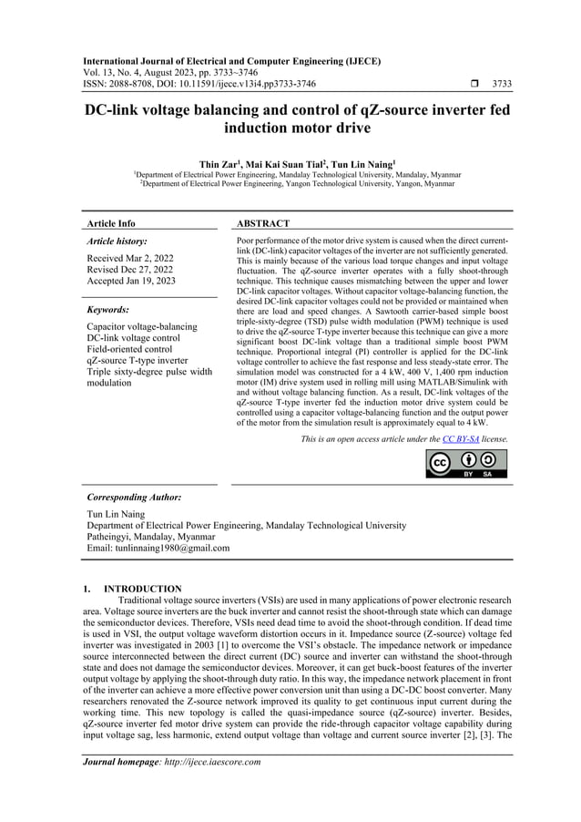 DC-link voltage balancing and control of qZ-source inverter fed induction motor drive | PDF ...