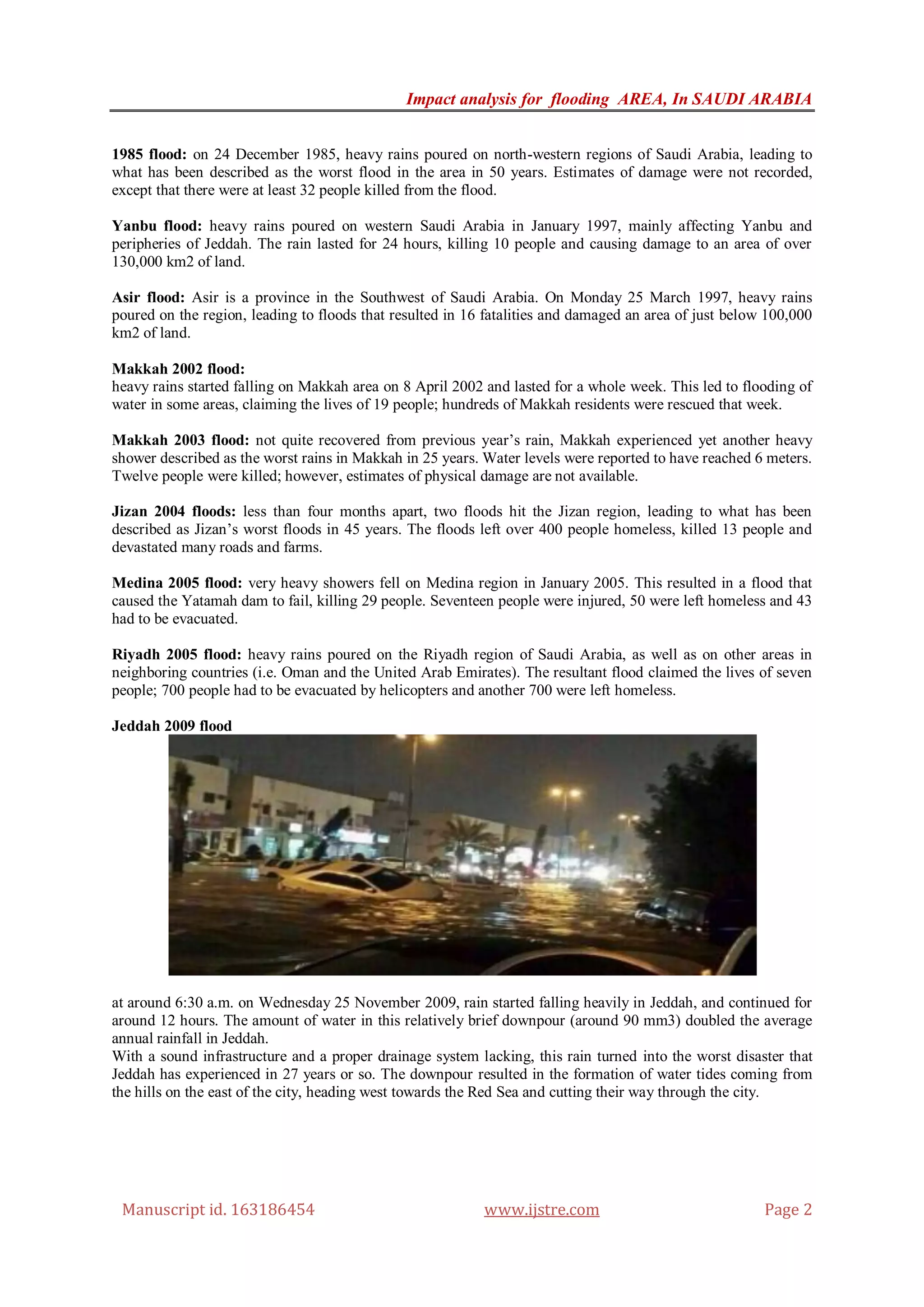 Impact analysis for flooding AREA, In SAUDI ARABIA | PDF