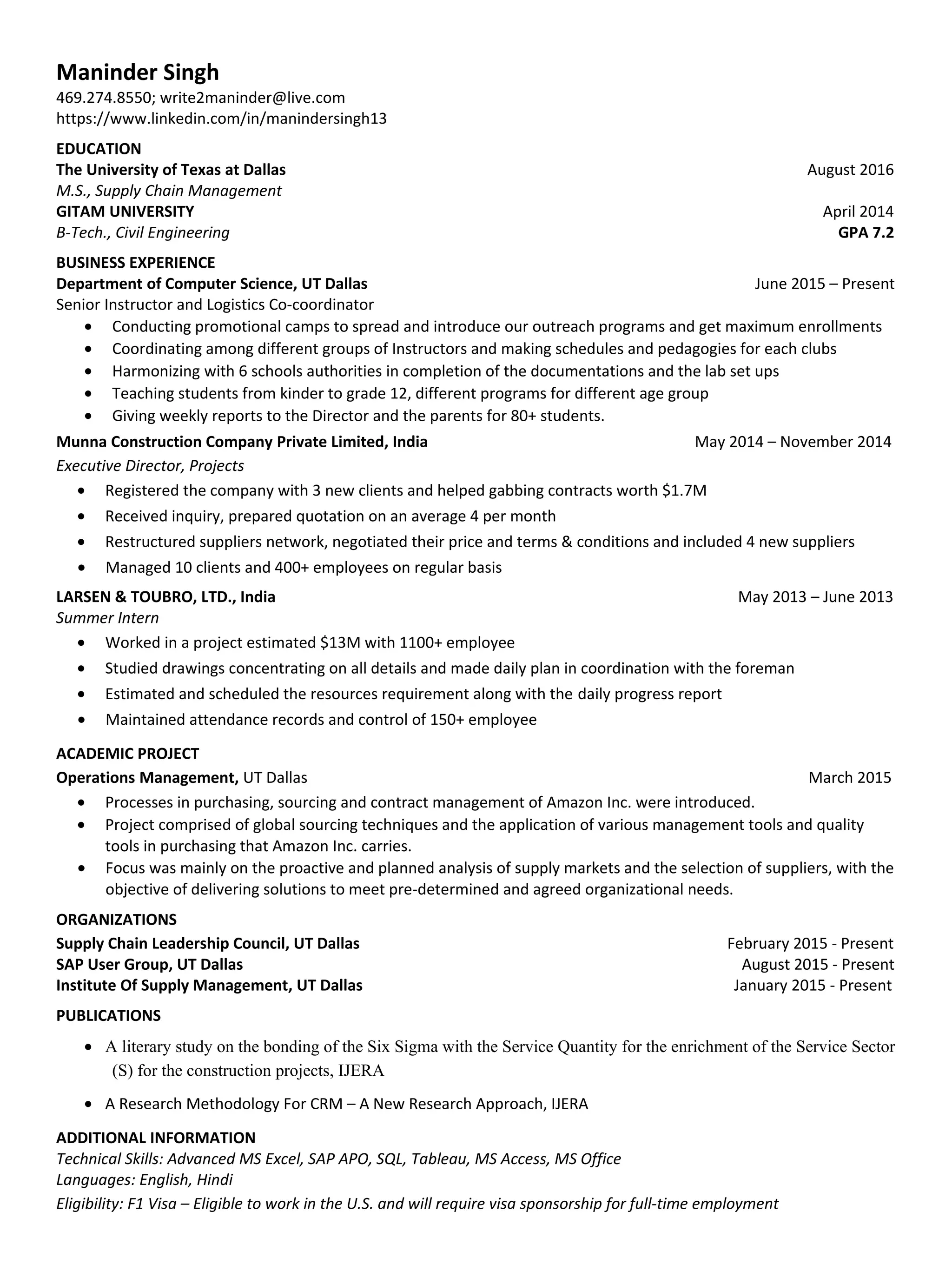 Maninder Singh's Resume | PDF