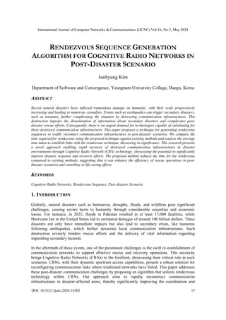 Rendezvous Sequence Generation Algorithm for Cognitive Radio Networks in Post-Disaster Scenario ...