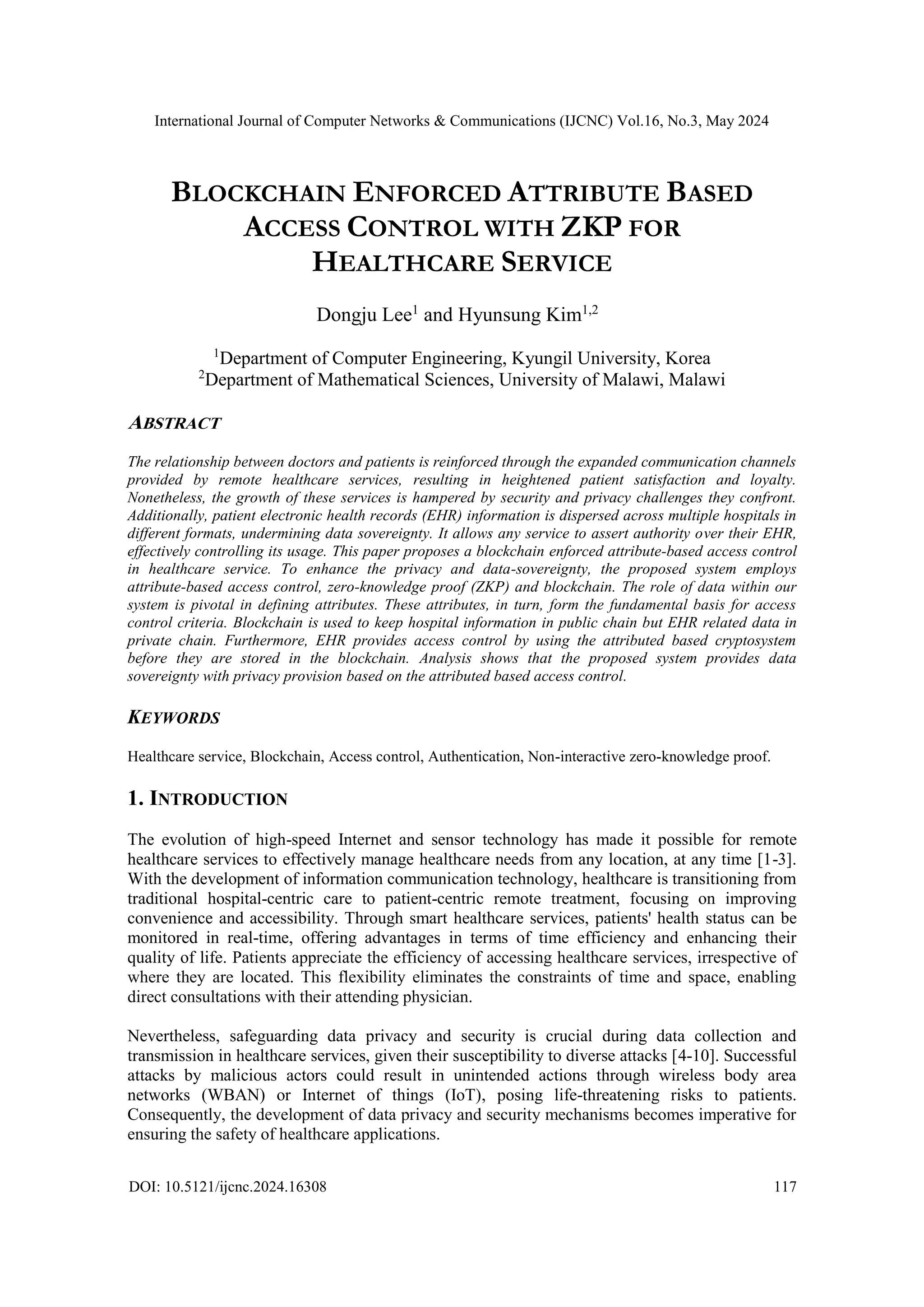 Blockchain Enforced Attribute based Access Control with ZKP for Healthcare Service | PDF