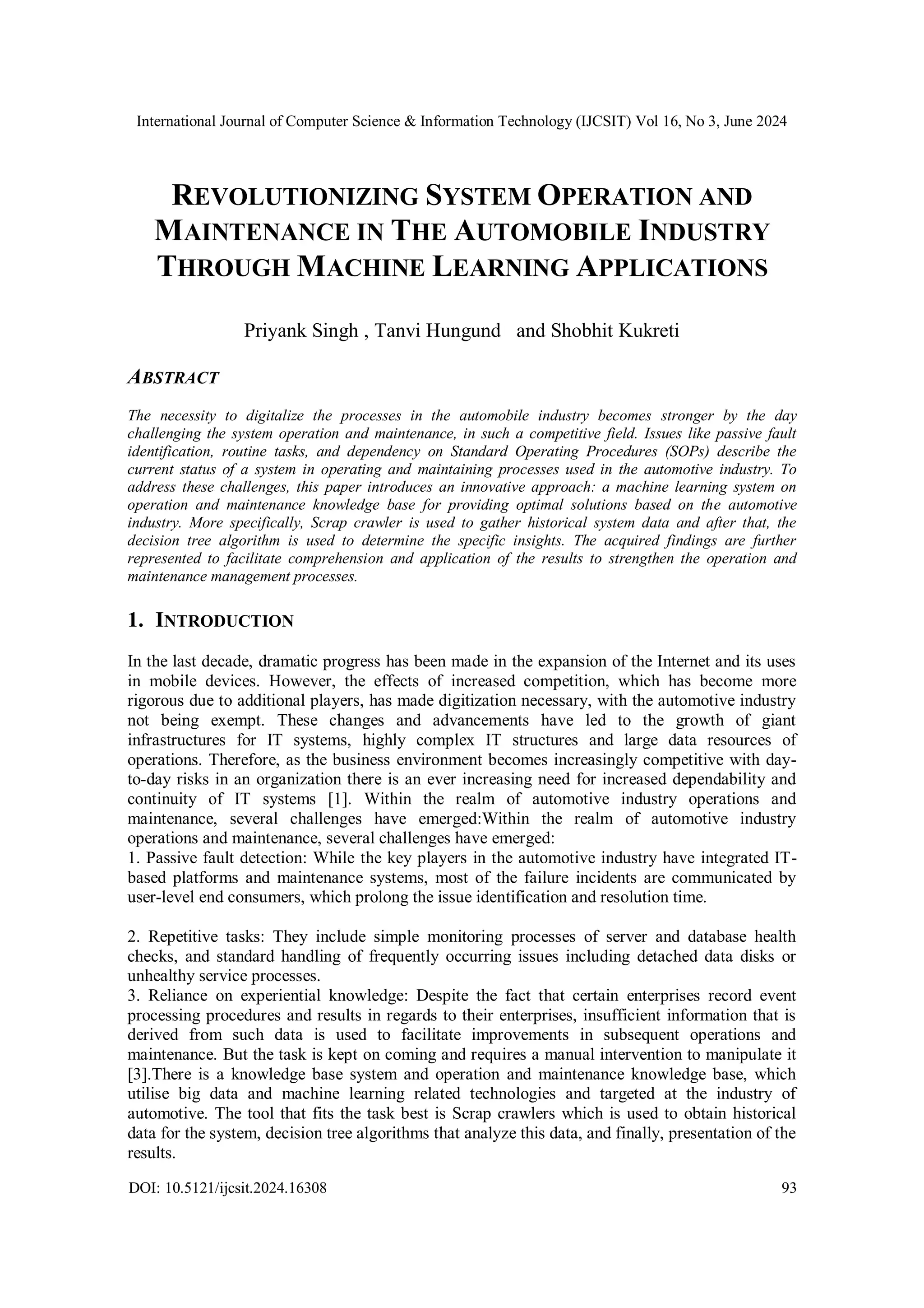 Revolutionizing System Operation and Maintenance in the Automobile ...