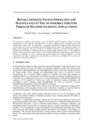 Revolutionizing System Operation and Maintenance in the Automobile Industry Through Machine ...