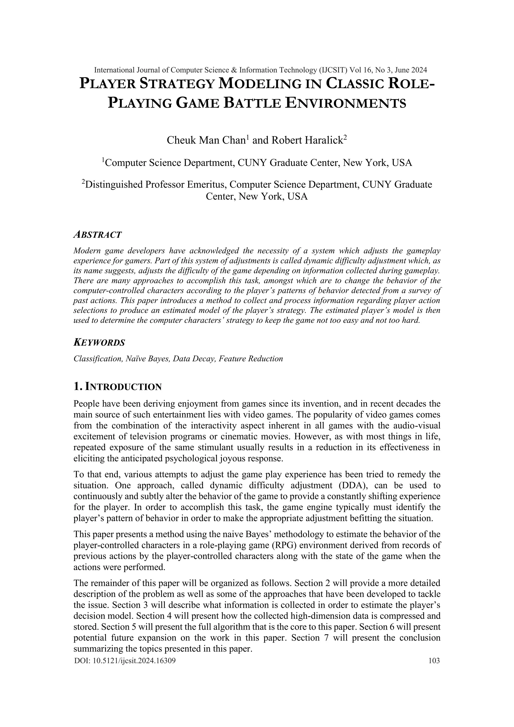 Player Strategy Modeling in Classic Roleplaying Game Battle Environments | PDF