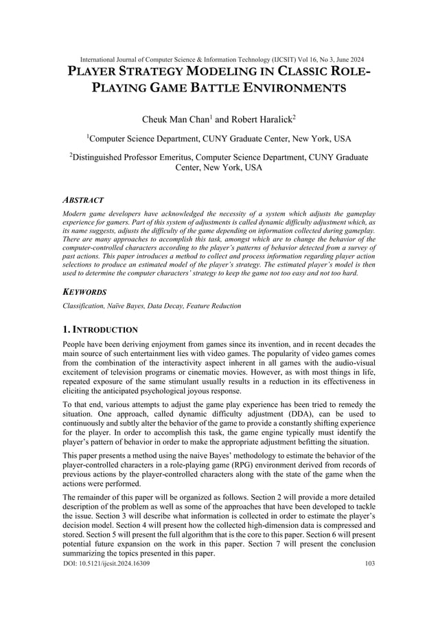 Player Strategy Modeling in Classic Roleplaying Game Battle Environments | PDF