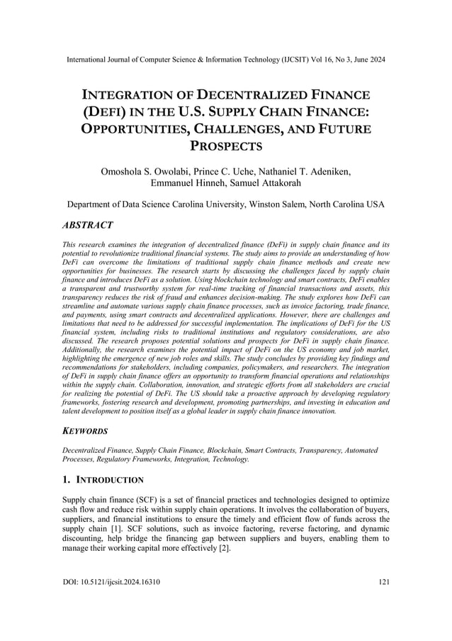 Integration of Decentralized Finance (DeFi) in the U.S. Supply Chain ...